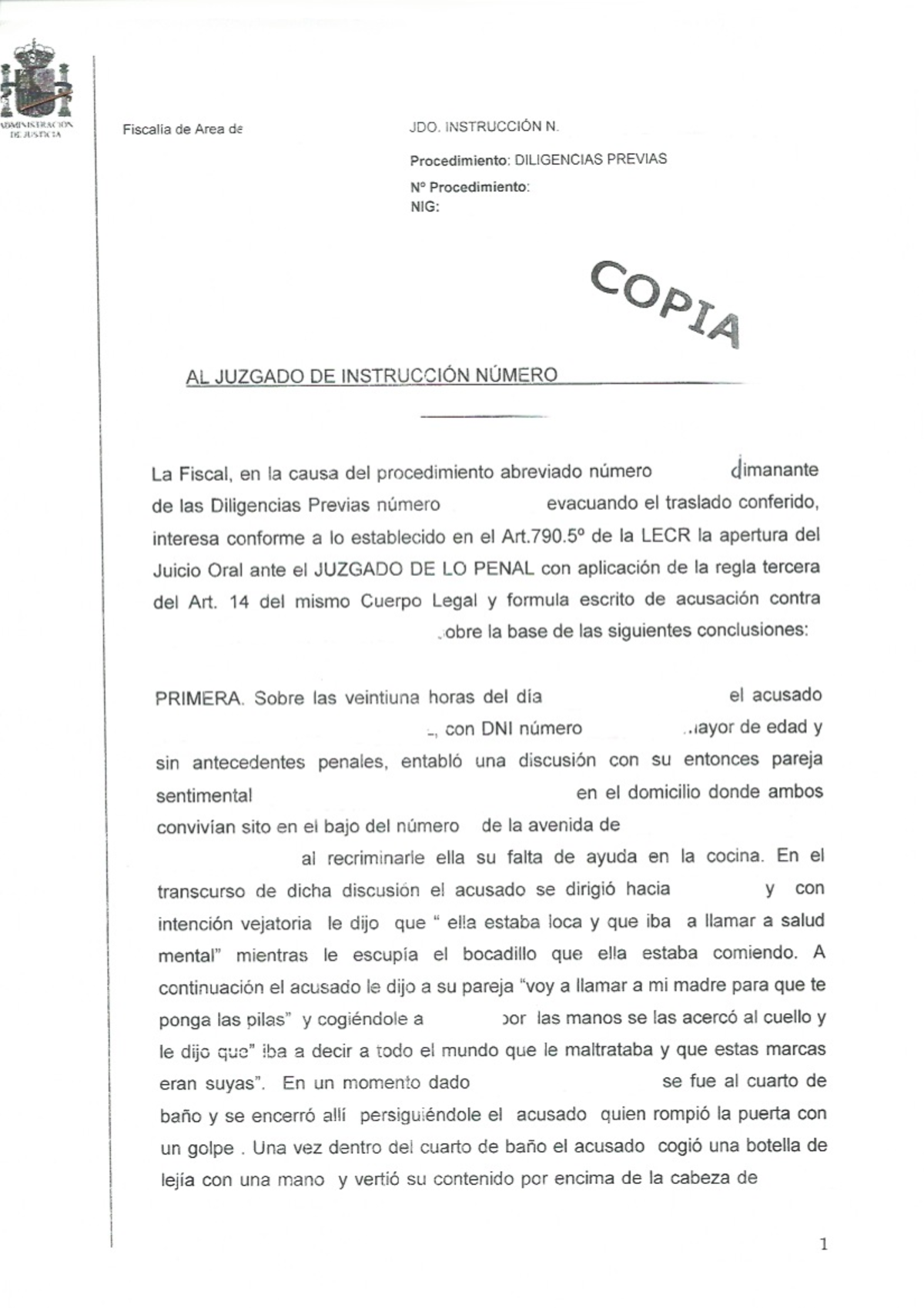 Escrito acusacion fiscal - Derecho penal 1 - Studocu