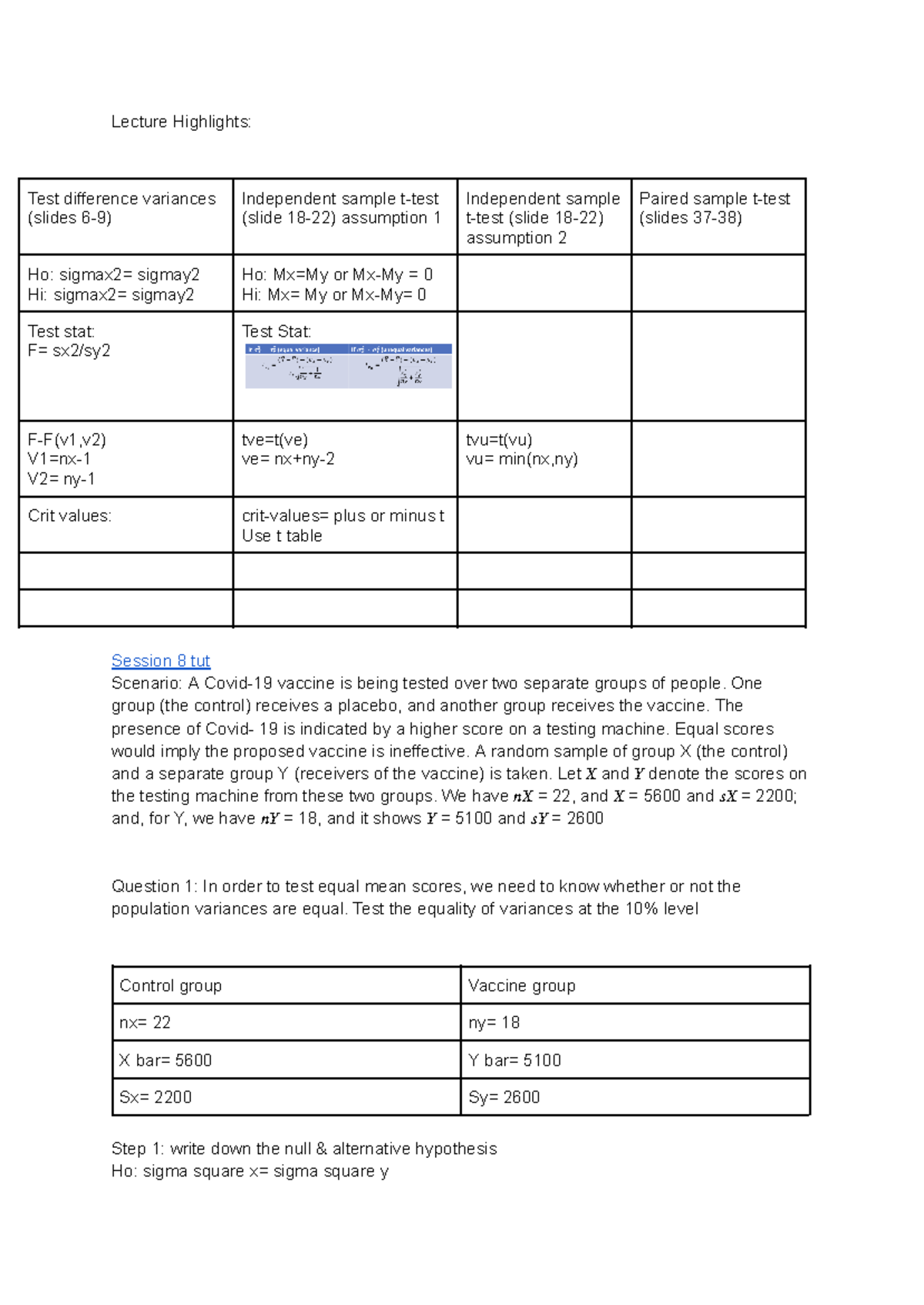 Bstats session 8 tutorial - Lecture Highlights: Test difference ...