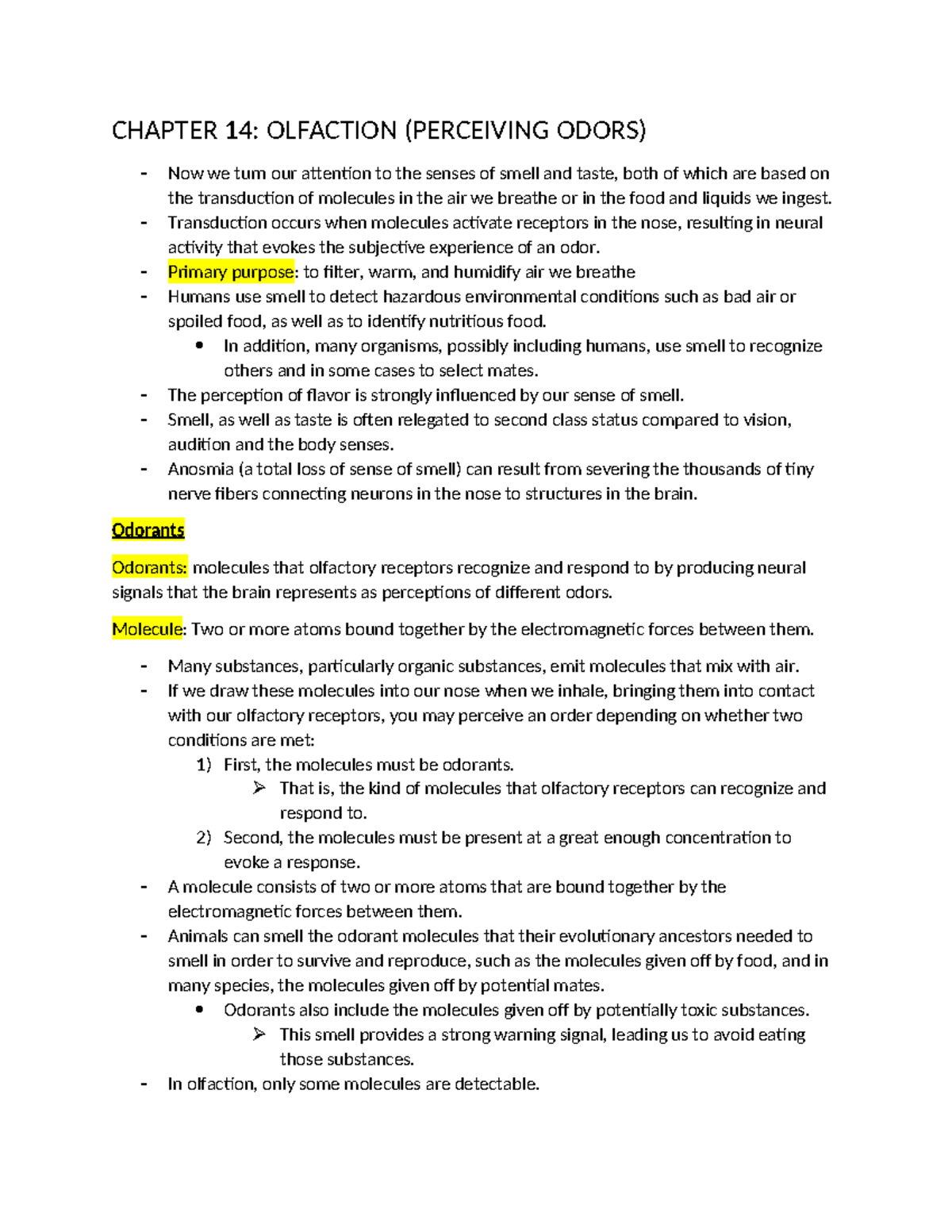 Chapter 14 Olfaction ( Perceiving Odors) - CHAPTER 14: OLFACTION ...