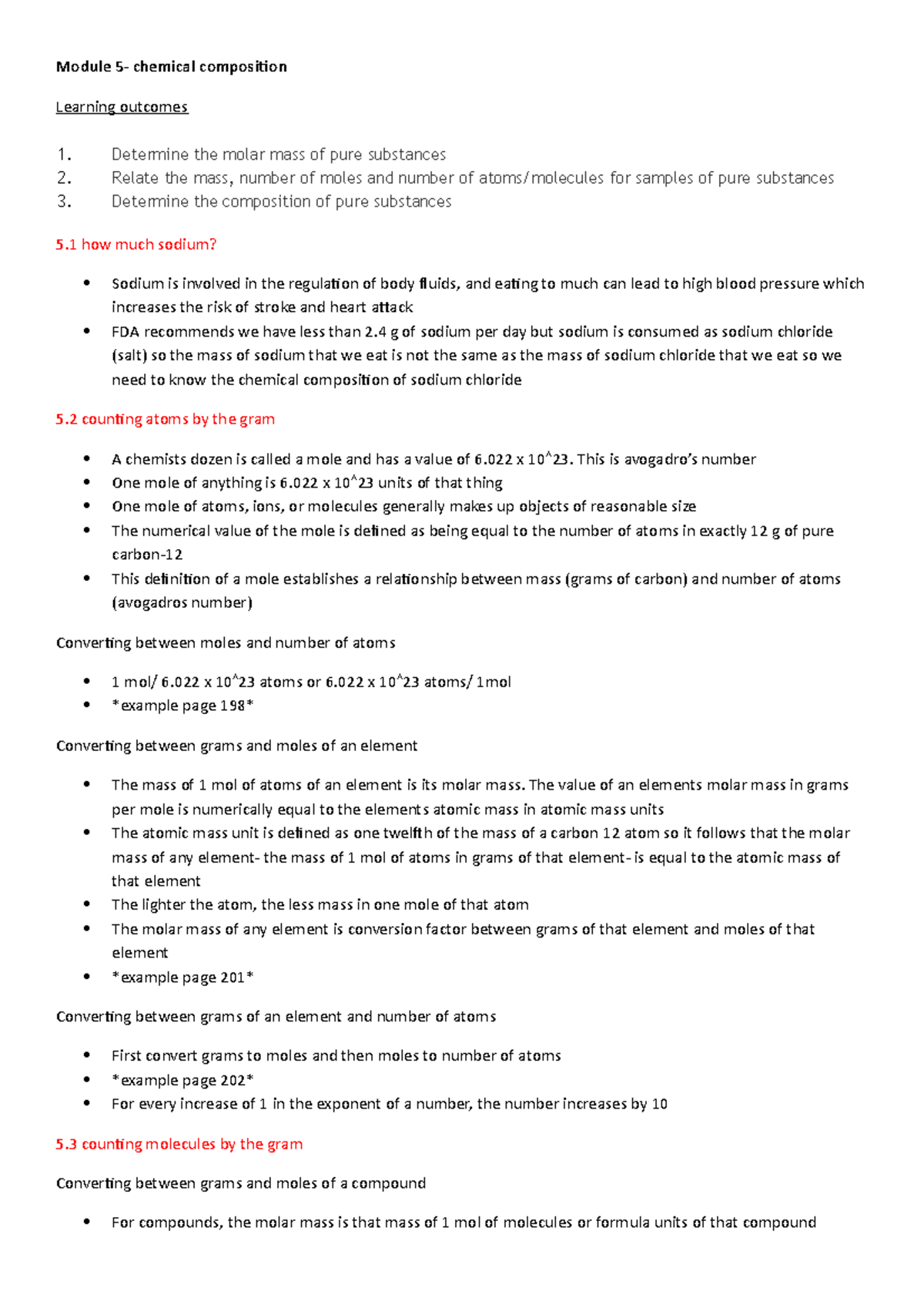 Module 5 - mod 5 - Module chemical composition Learning outcomes 1. 2 ...