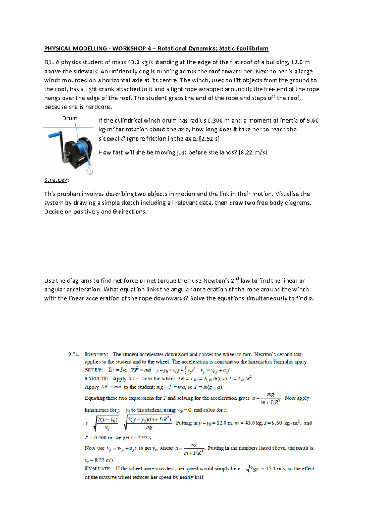 Workshop 4 worksheet - YF solutions - PHYSICAL MODELLING - WORKSHOP 4 ...