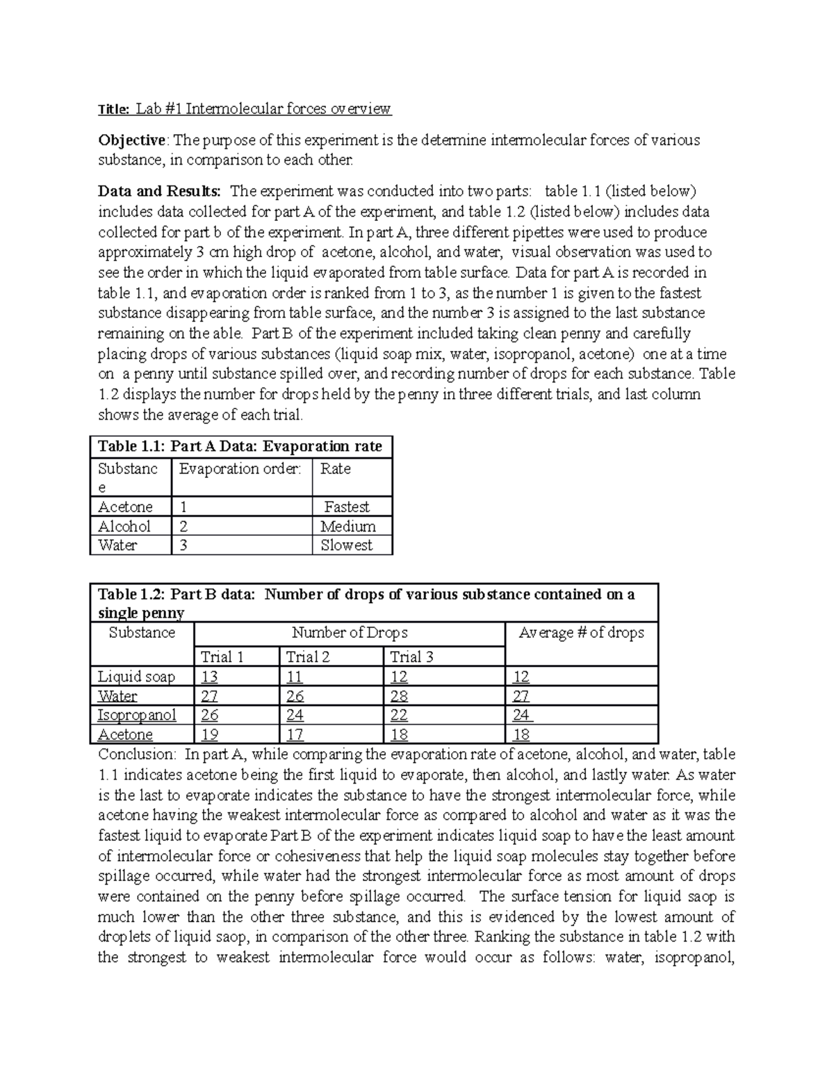 Lab 1 4 Lab Report Title Lab 1 Intermolecular Forces Overview