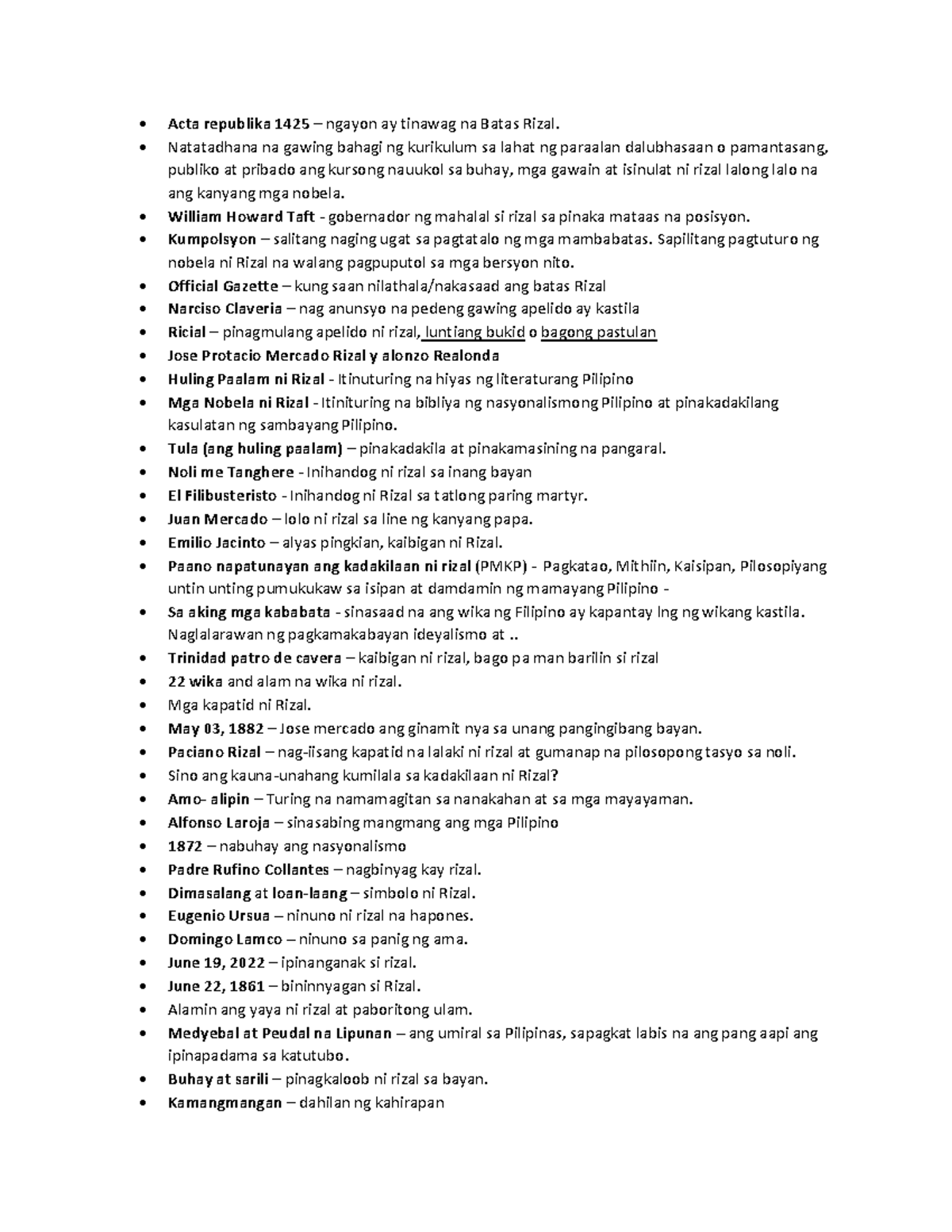 Rizal's Life - some notes in Rizal's life - Acta republika 1425 ...