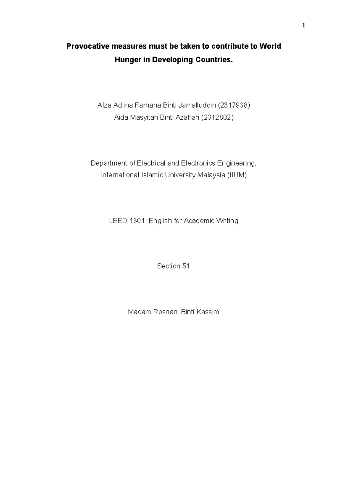 FINAL ESSAY ENGLISH FOR ACADEMIC WRITING - Provocative measures must be ...