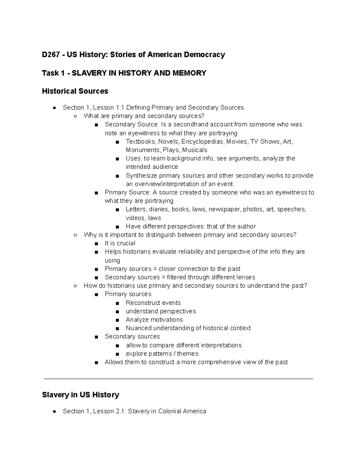 D267 - US History Task 1 Reading Notes - D267 - US History: Stories of ...