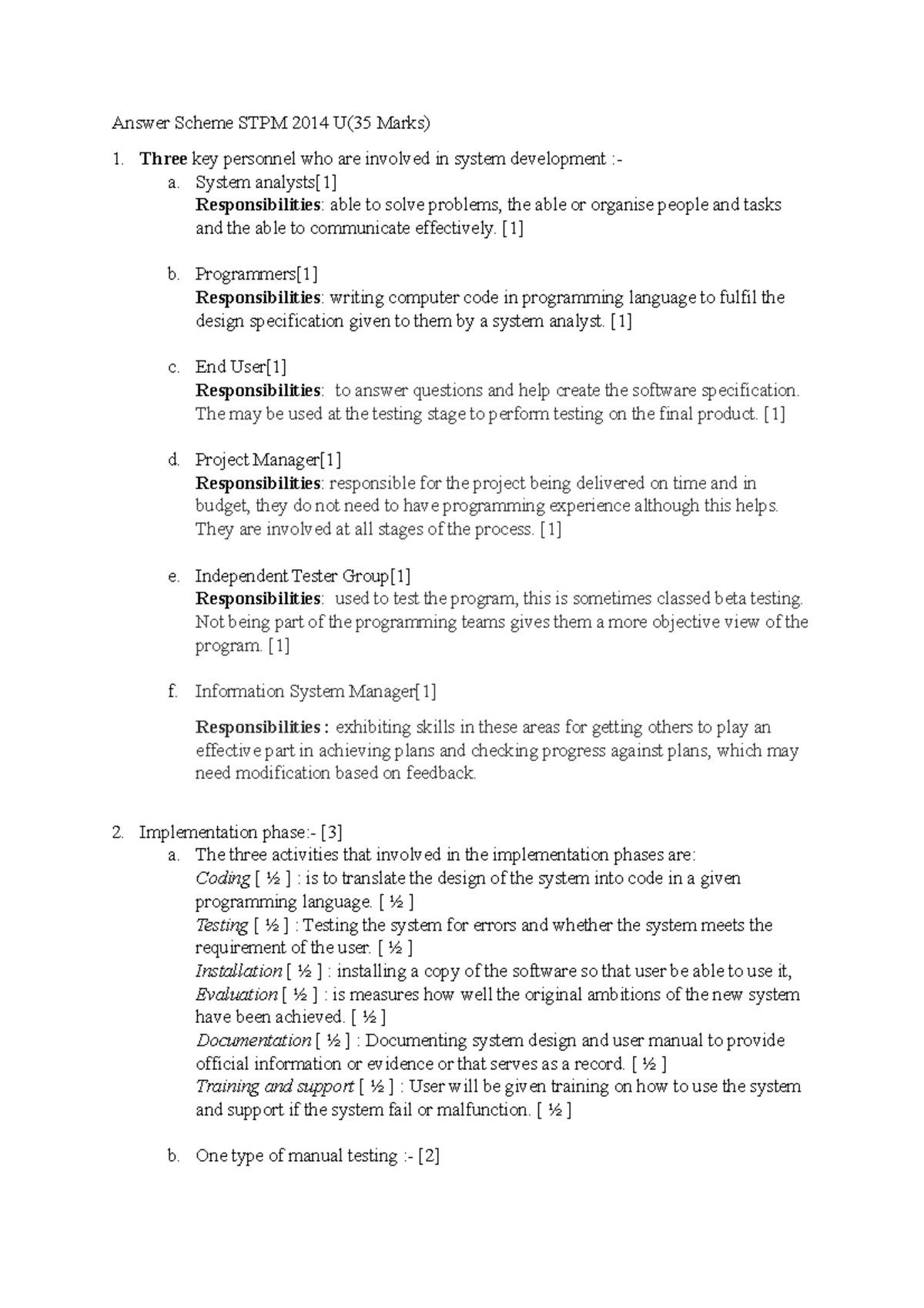 Answer Scheme STPM 2014 UP3 - System analysts[1] Responsibilities ...