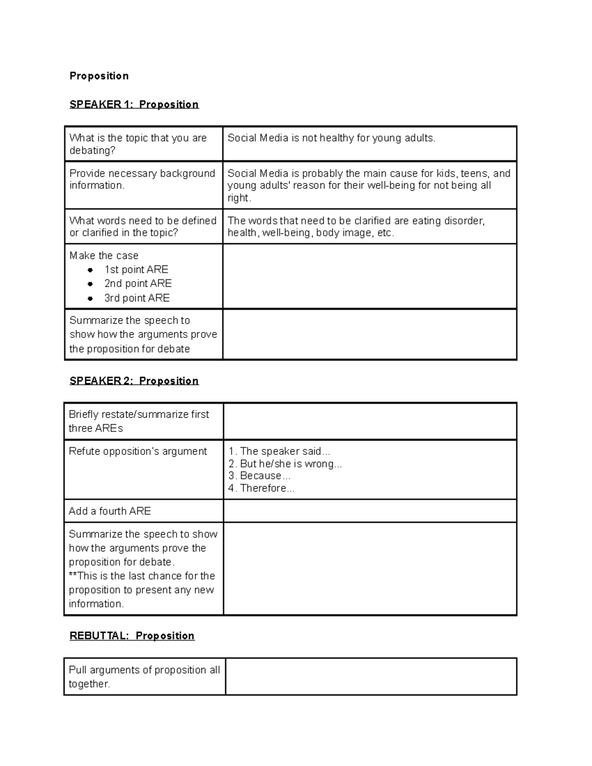 Copy of Proposition Outline - Proposition SPEAKER 1: Proposition What ...