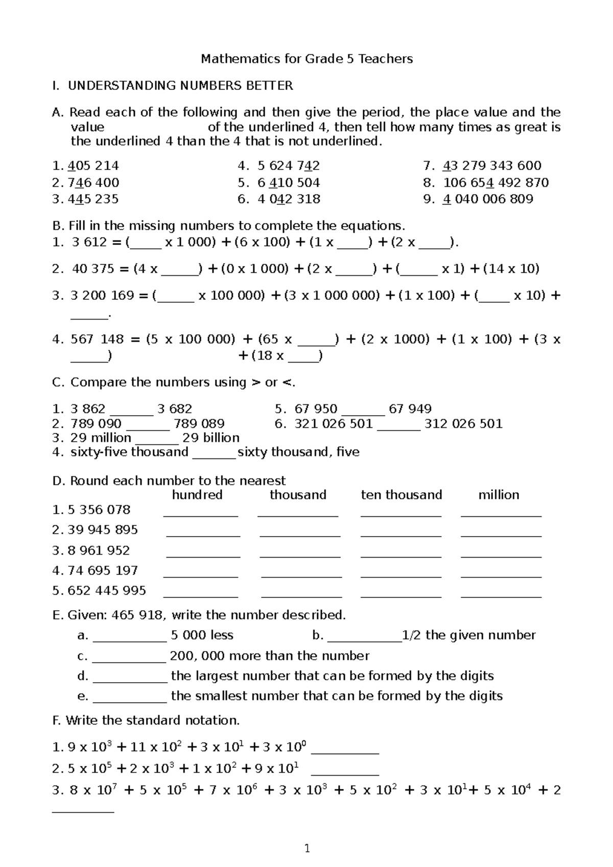 MTAP Reviewer Grade 5 Mathematics For Grade 5 Teachers I