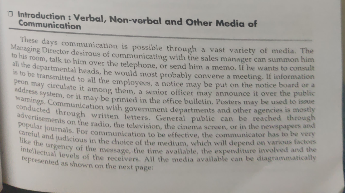 Communication - O Introduction : Verbal, Non-verbal and Other Media of ...