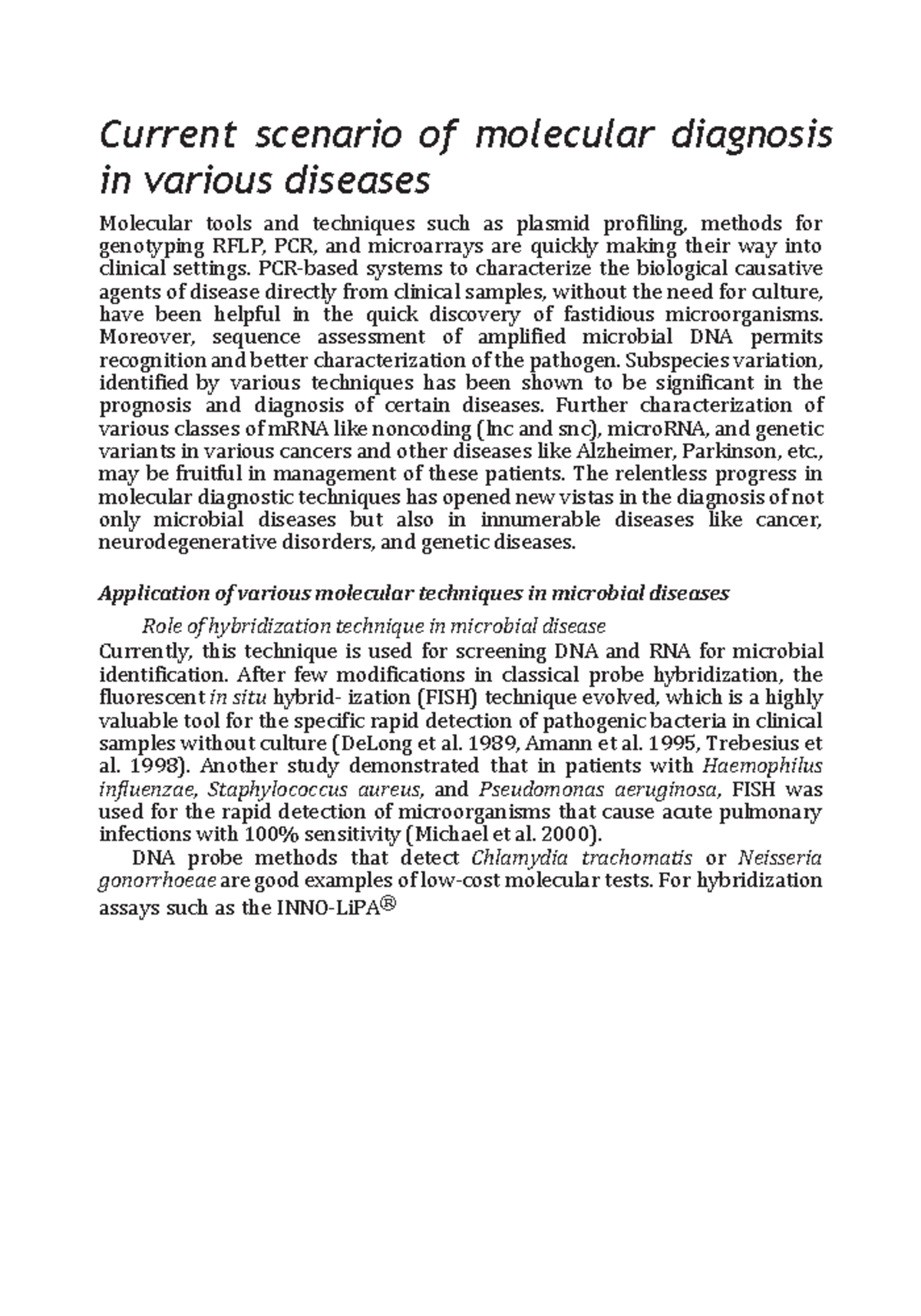 Current scenario of molecular diagnosis in various diseases - Current ...