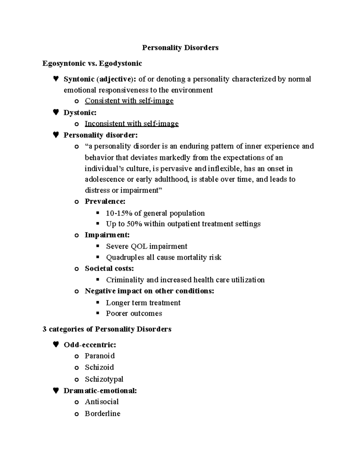 Psych Exam 2 Study Guide - Personality Disorders Egosyntonic vs ...