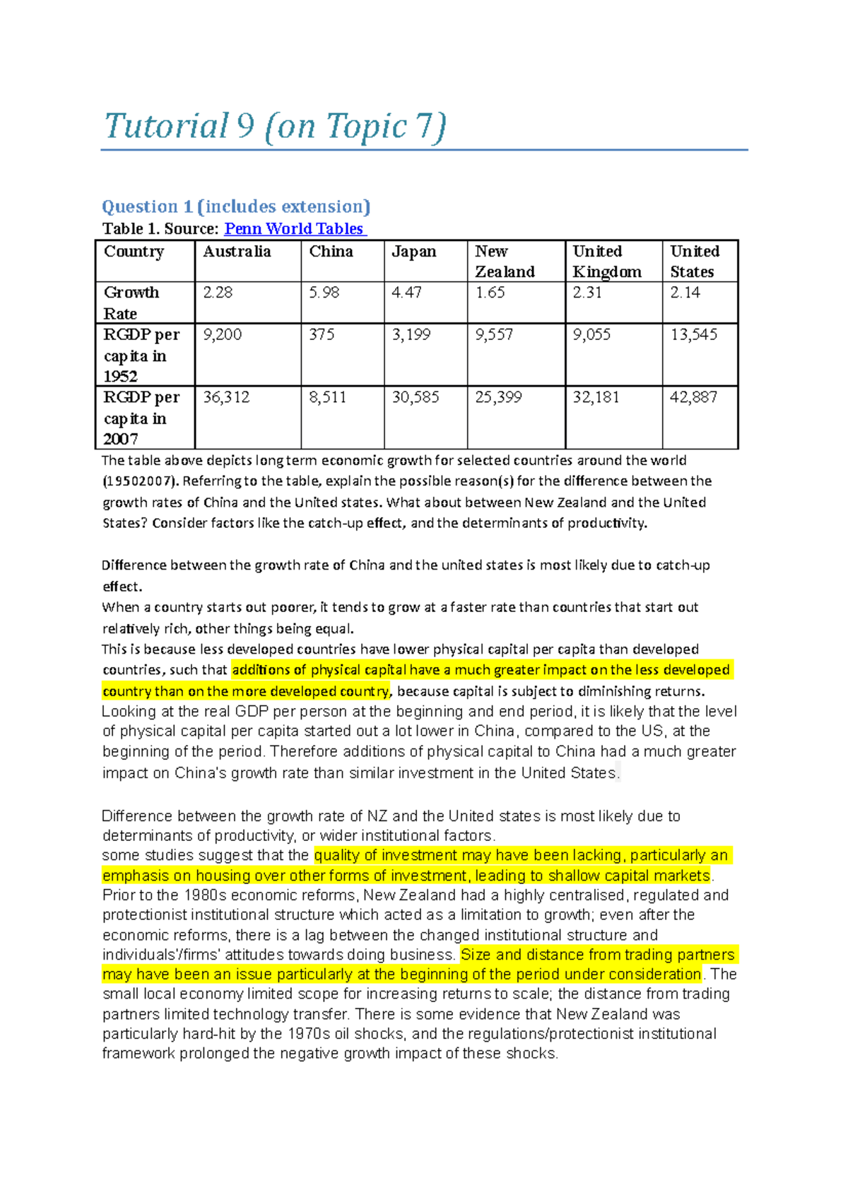 Econ152 Tutorial 09 on Topic 7 Questions - Tutorial 9 (on Topic 7 ...
