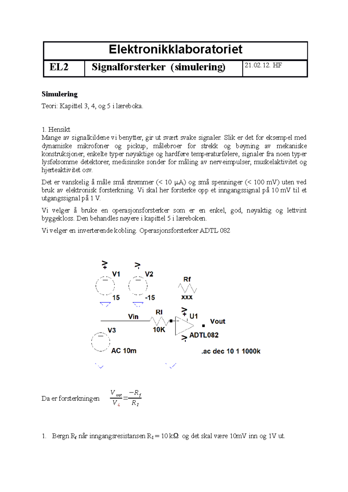 EL2 signalforsterker simulator 21 - Elektronikklaboratoriet EL2 ...