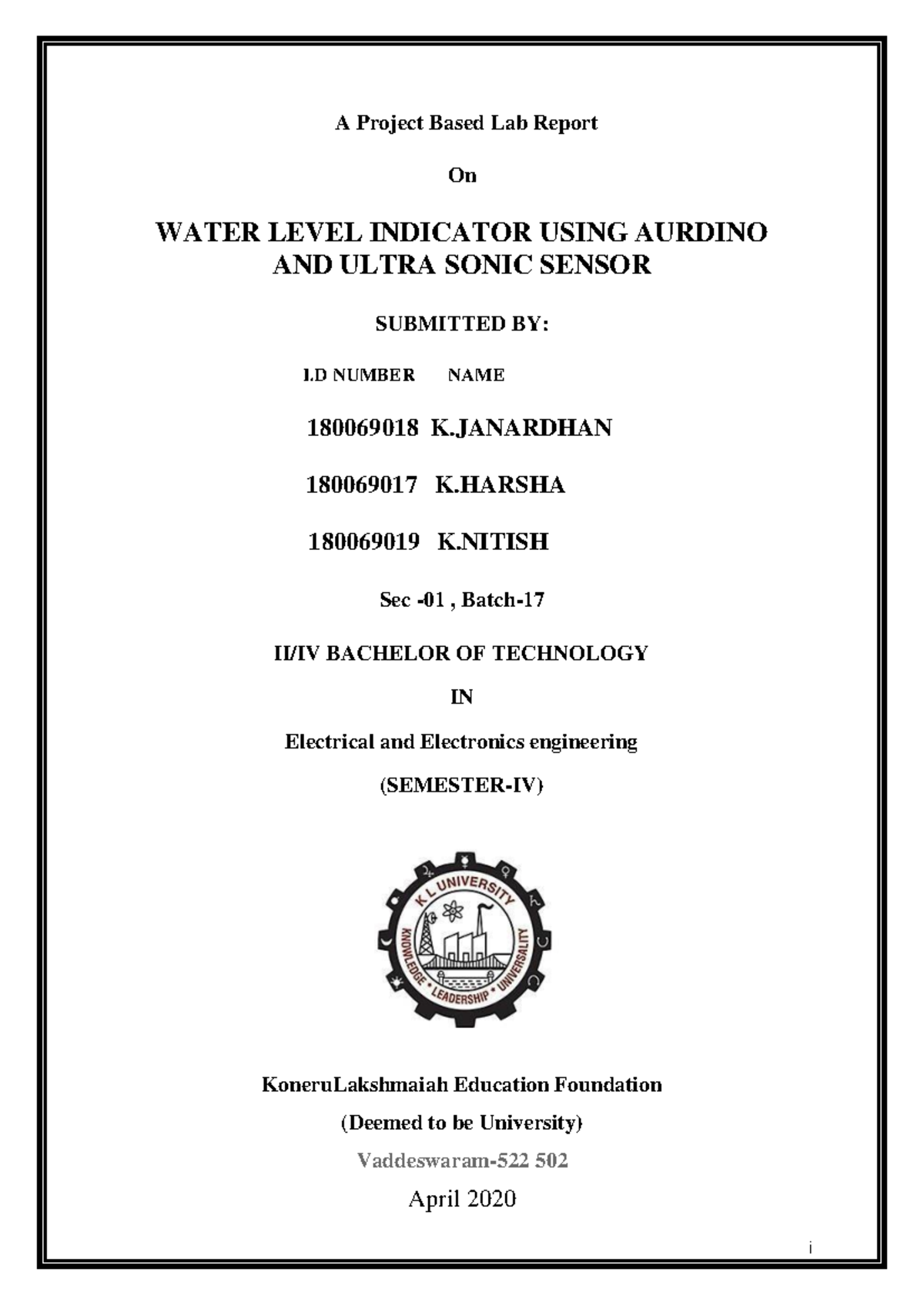 A Project Based Lab Report Water Level I - A Project Based Lab Report ...