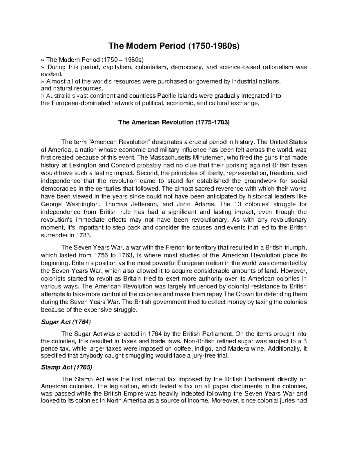 American REVO Forda Final Script - The Modern Period (1750-1980s) » The Modern Period (1750 ...