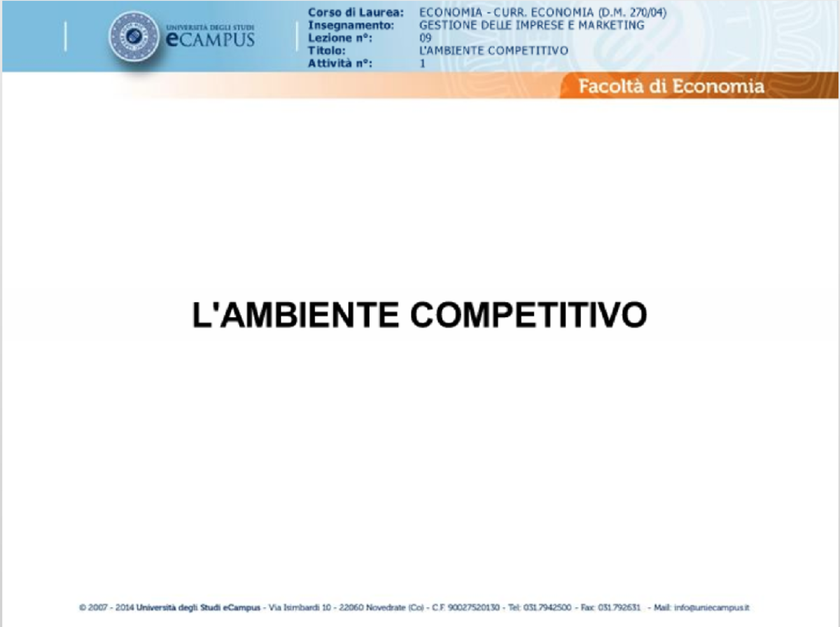 L'ambiente competitivo - gestione delle imprese e marketing - Studocu