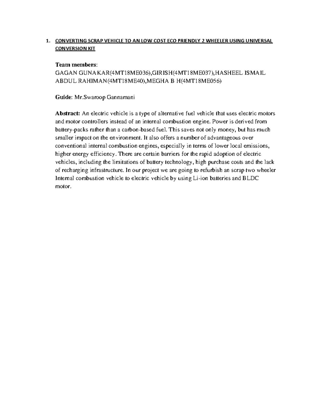 Converting Scrap Vehicle TO AN LOW COST ECO Friendly 2 Wheeler Using ...