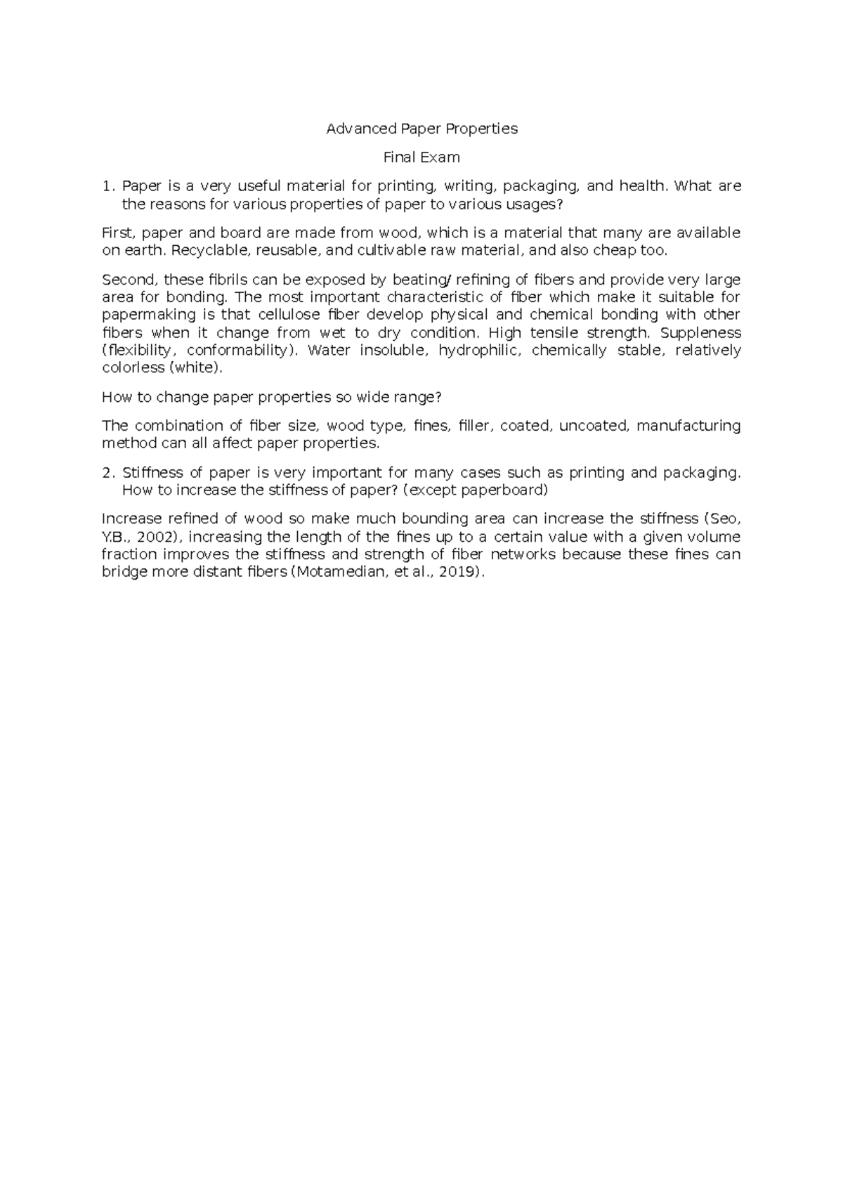 Advanced Paper Properties - Advanced Paper Properties Final Exam Paper ...