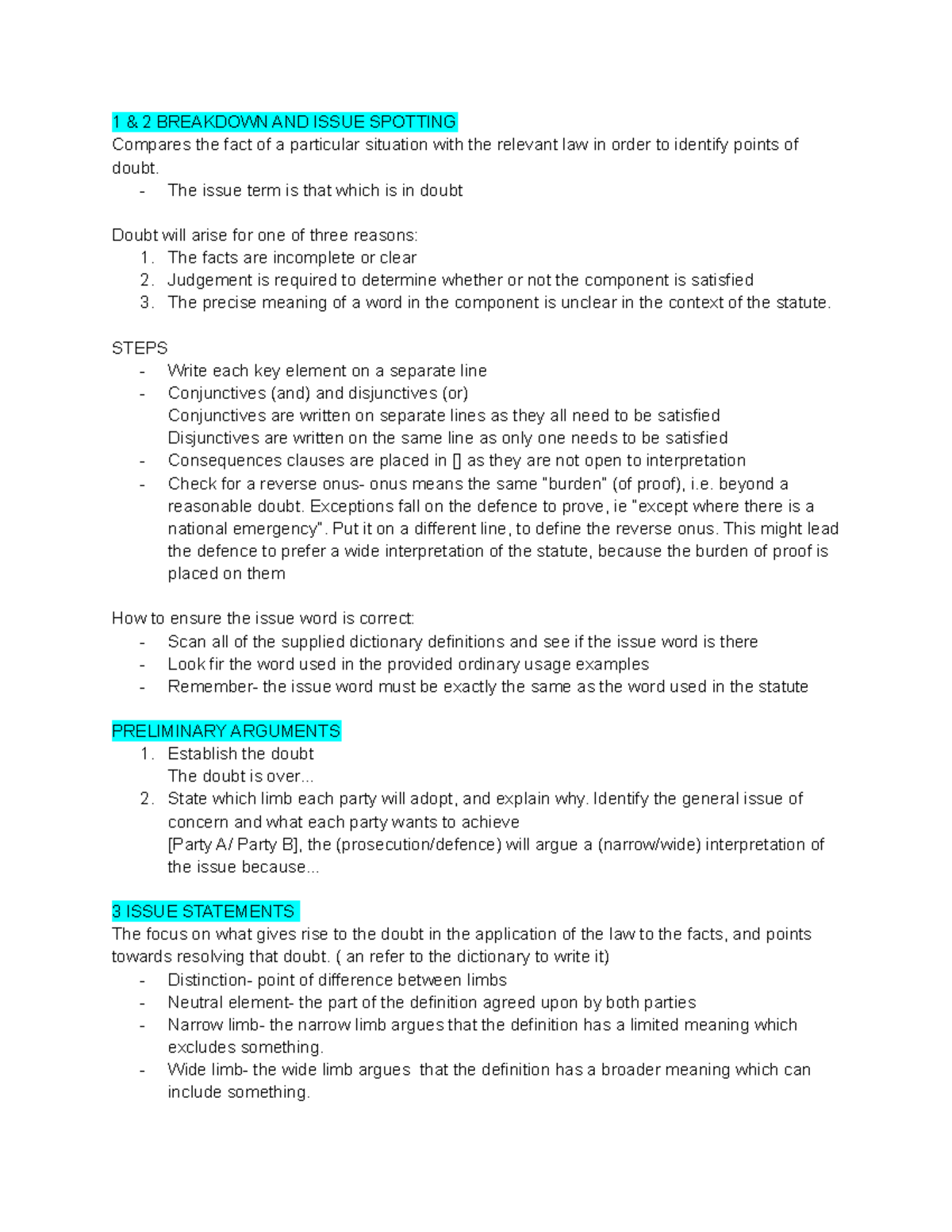 LAWS123 Final - summary - 1 & 2 BREAKDOWN AND ISSUE SPOTTING Compares ...