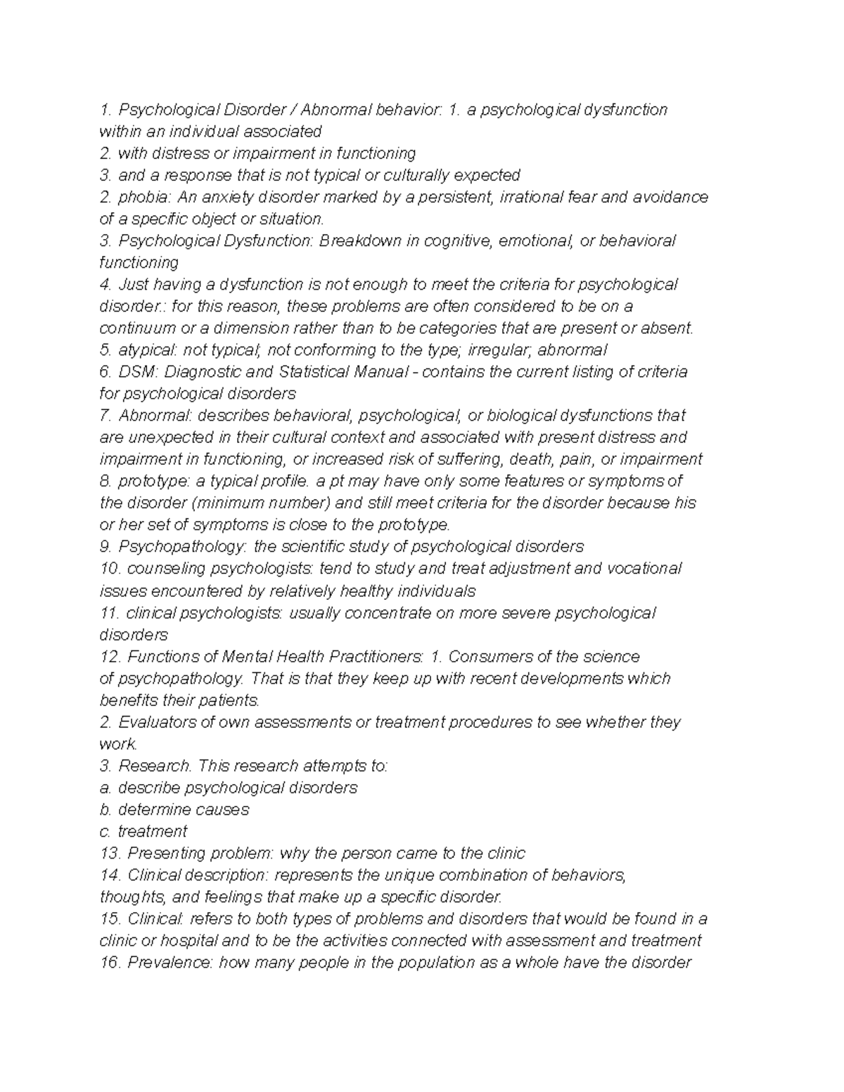 Ch 1 review - Psychological Disorder / Abnormal behavior: 1. a ...