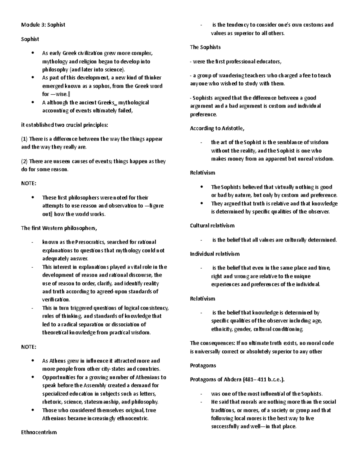 Module 3 - LECTURE NOTES - Module 3: Sophist Sophist As early Greek ...