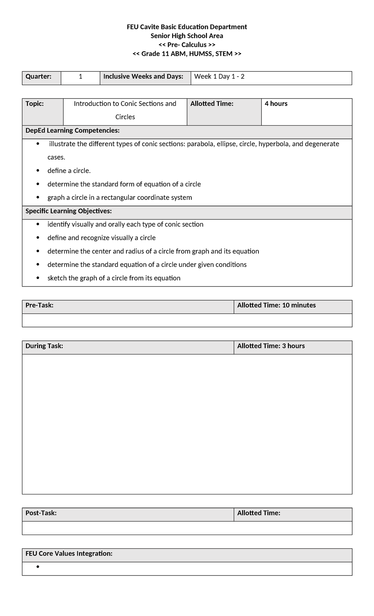 [Pre-Calculus] Week 1 - computation on conic sections - FEU Cavite ...