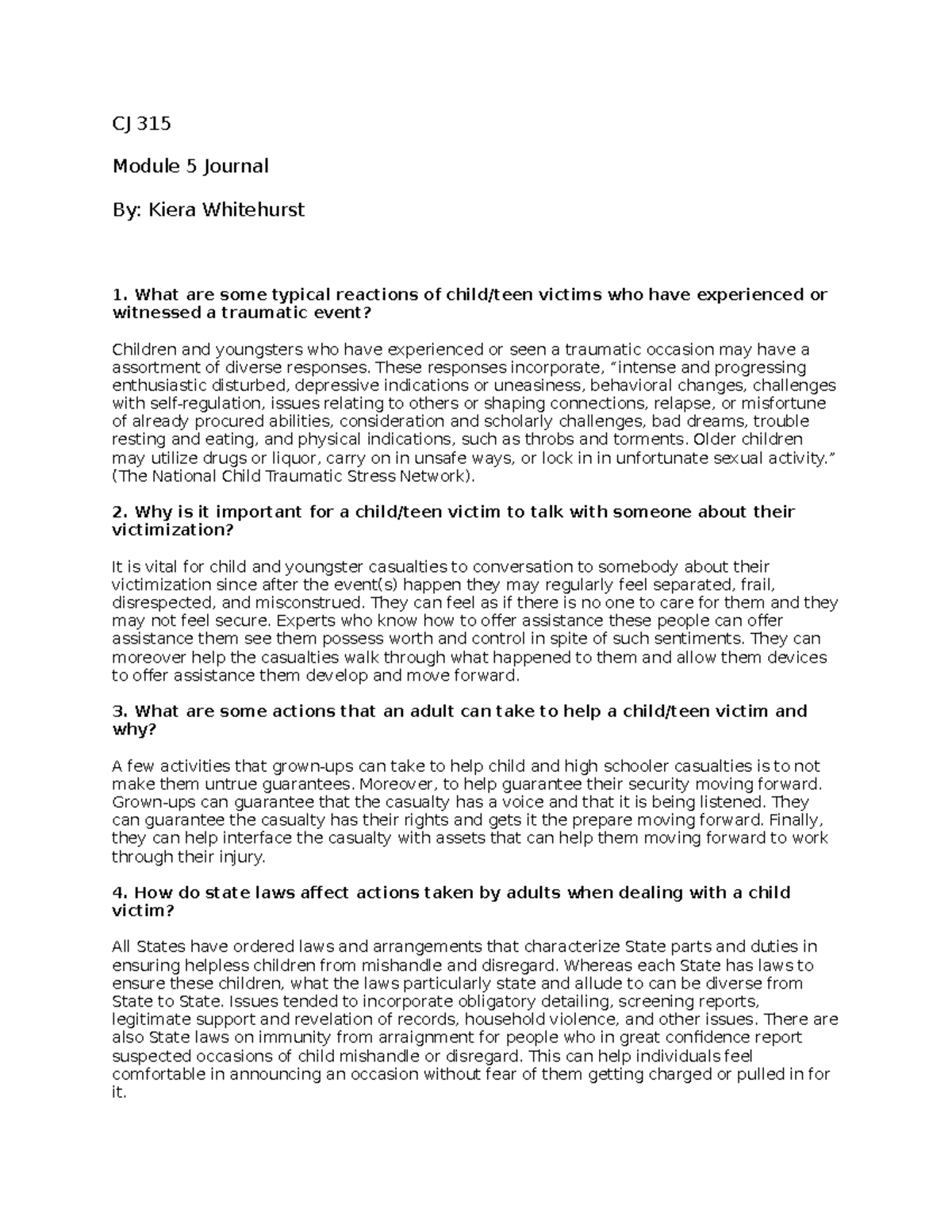 Module 5 Journal - .... - CJ 315 Module 5 Journal By: Kiera Whitehurst ...