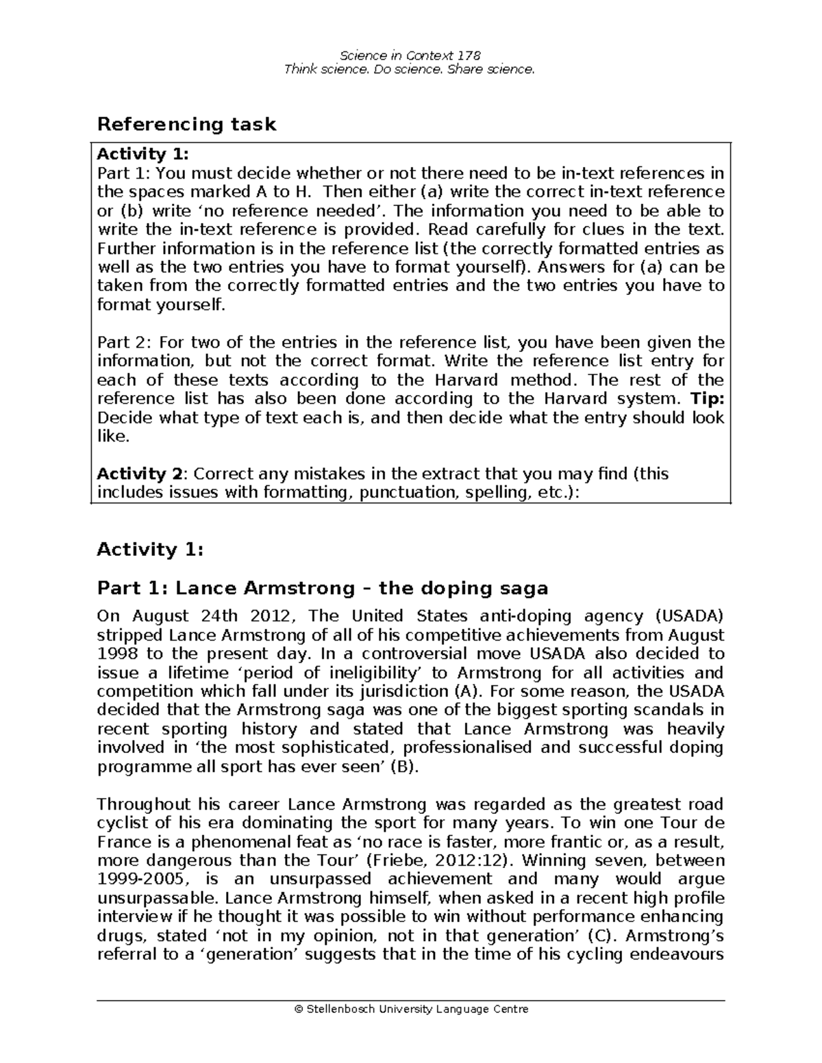 Wk7 Lecture 1 Referencing task Activity 1 and 2 - Think science. Do ...