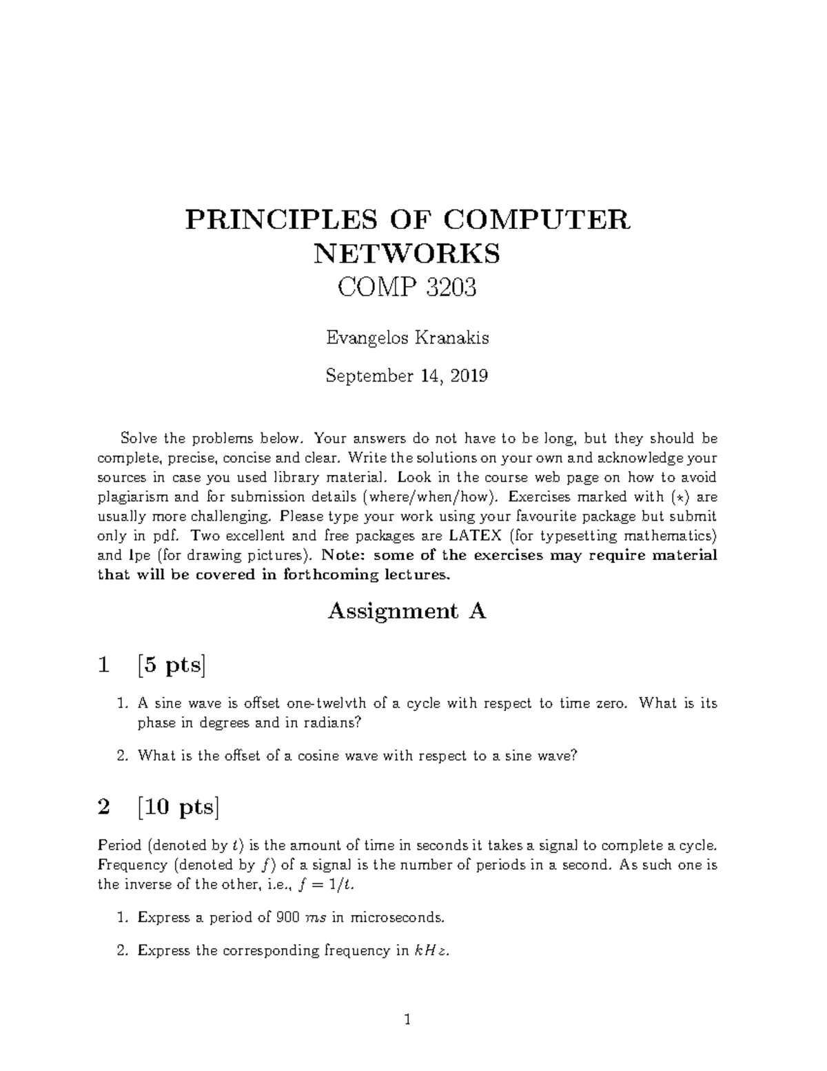 Assignment1 for COMP 3203 - PRINCIPLES OF COMPUTER NETWORKS COMP 3203 ...