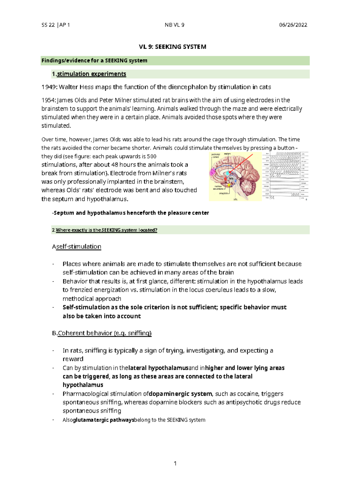 Summary 9.1 - Evidence for a seeking system - SS 22 |AP 1 NB VL 9 06/26 ...