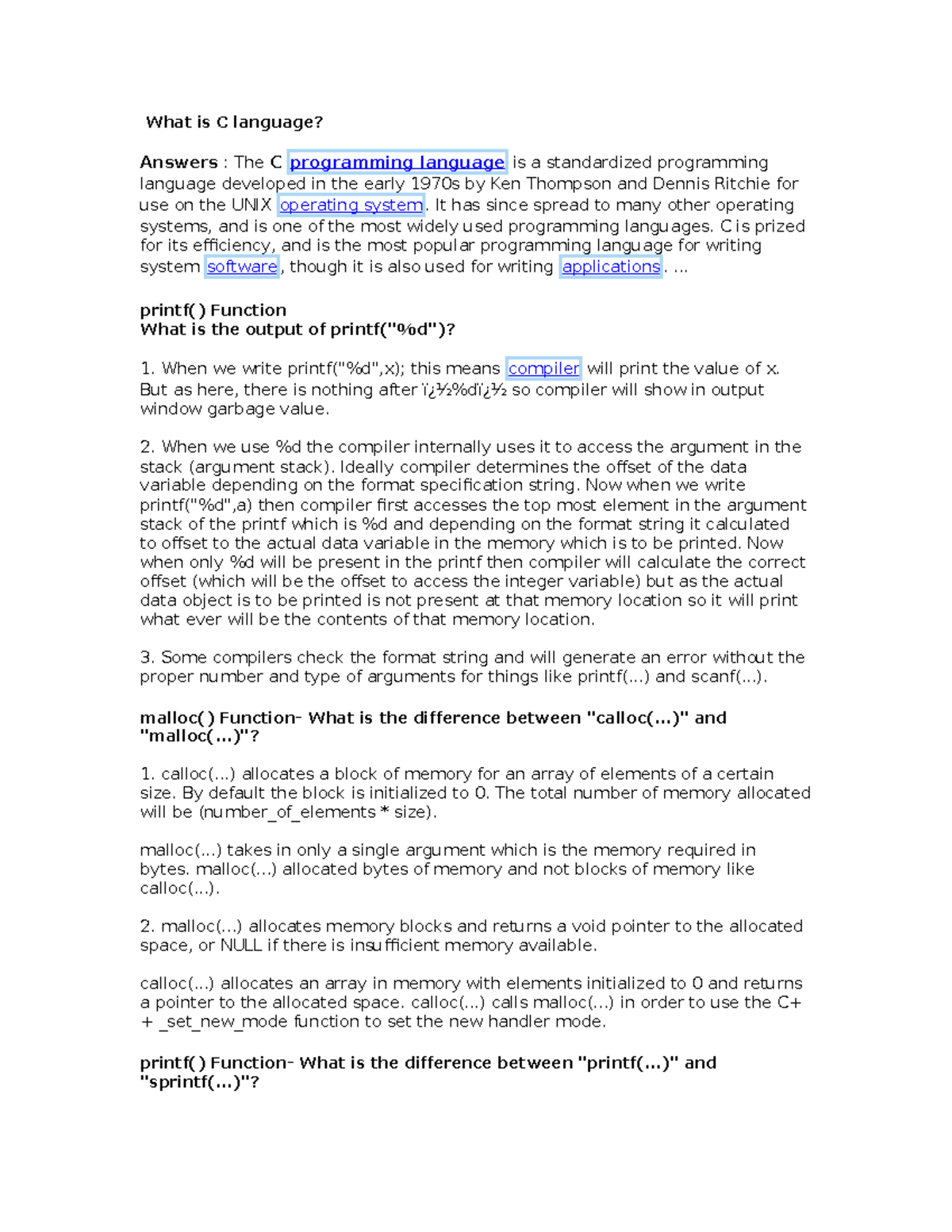 C Interview Questions What Is C Language Answers The C Programming Language Is A