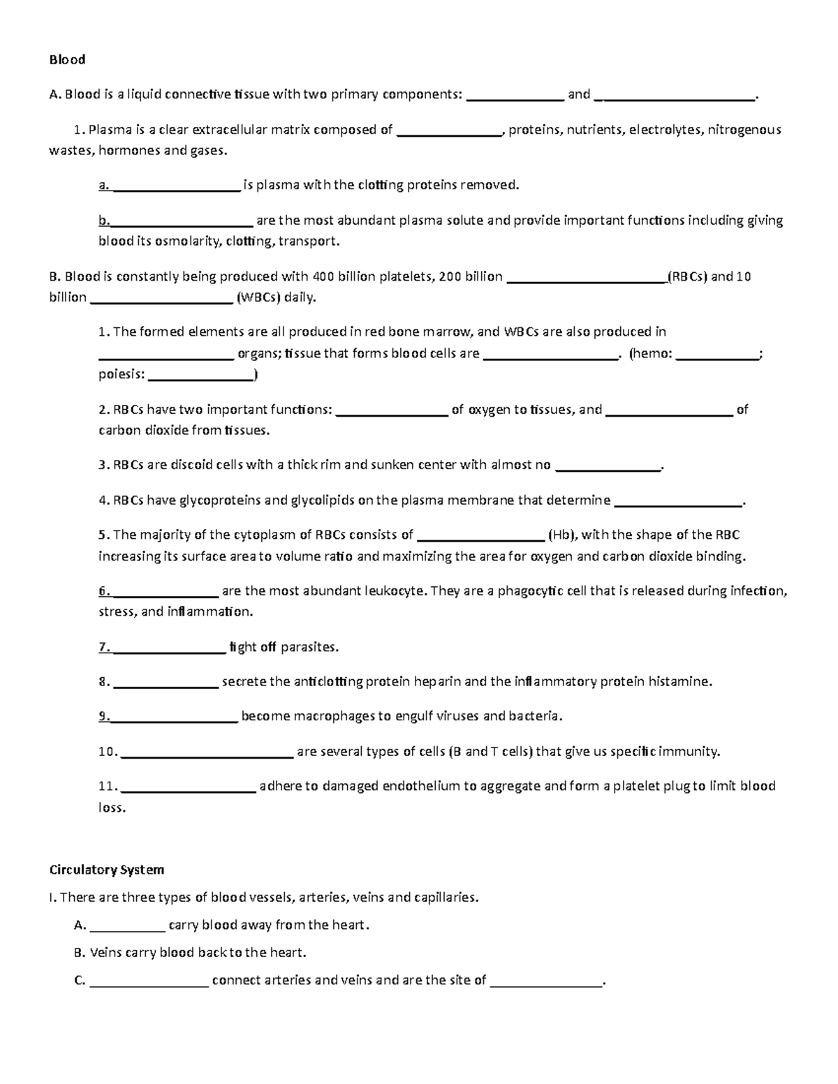 Blood and cv anatomy notes 251 - Blood A. Blood is a liquid connective ...