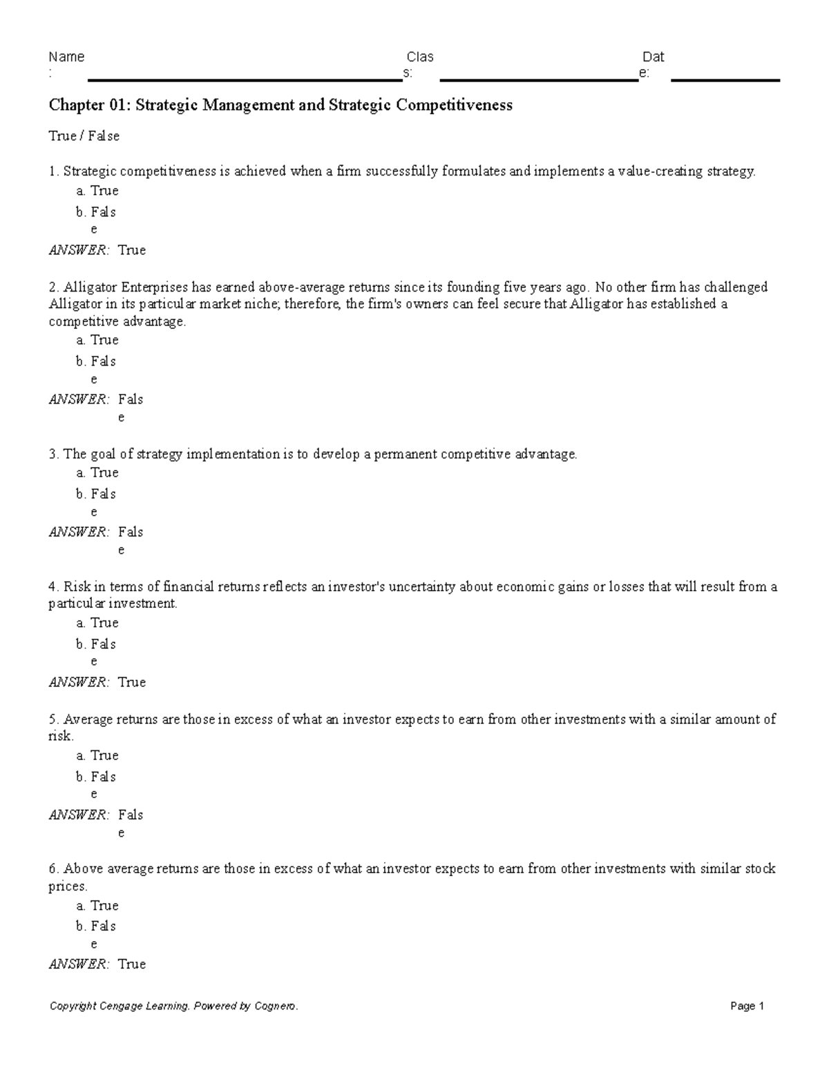 Chapter 01 Strategic Management and Strategic Competitiveness - Copy ...