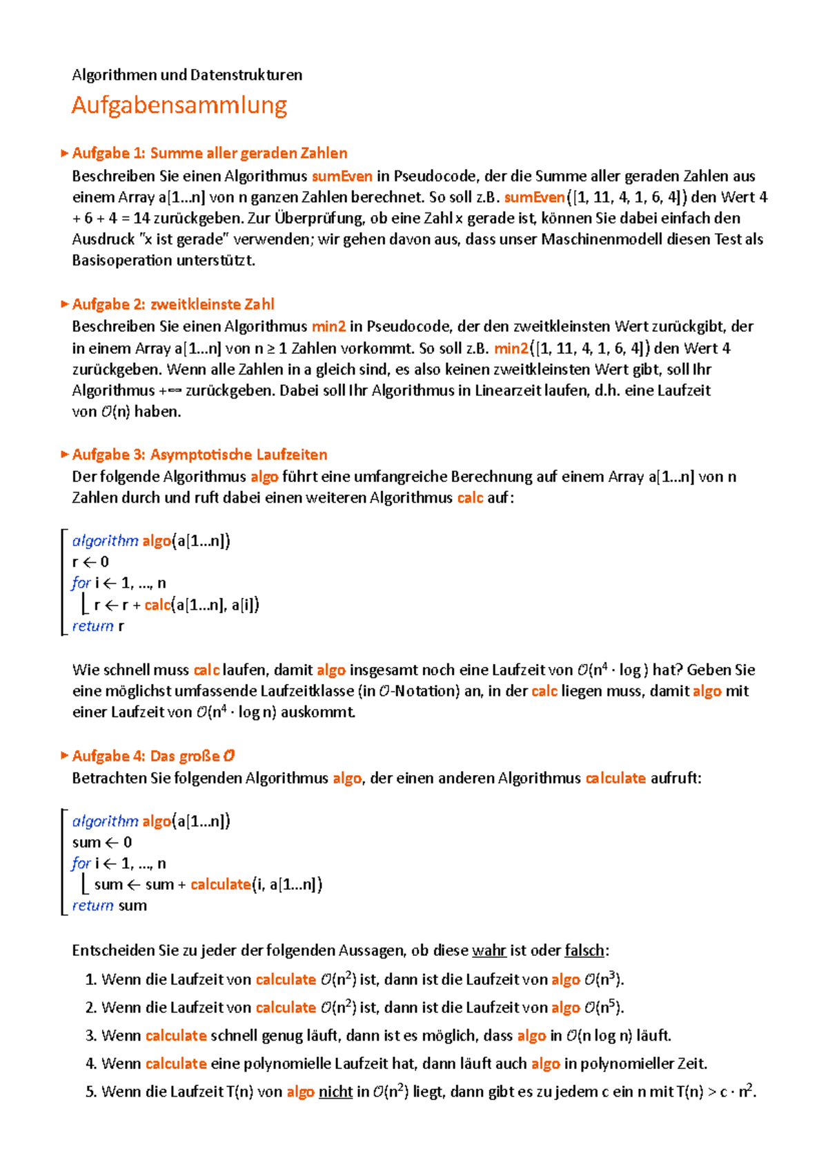 Au D Aufgabensammlung - Warning: TT: undefined function: 32 Algorithmen und Datenstrukturen ...