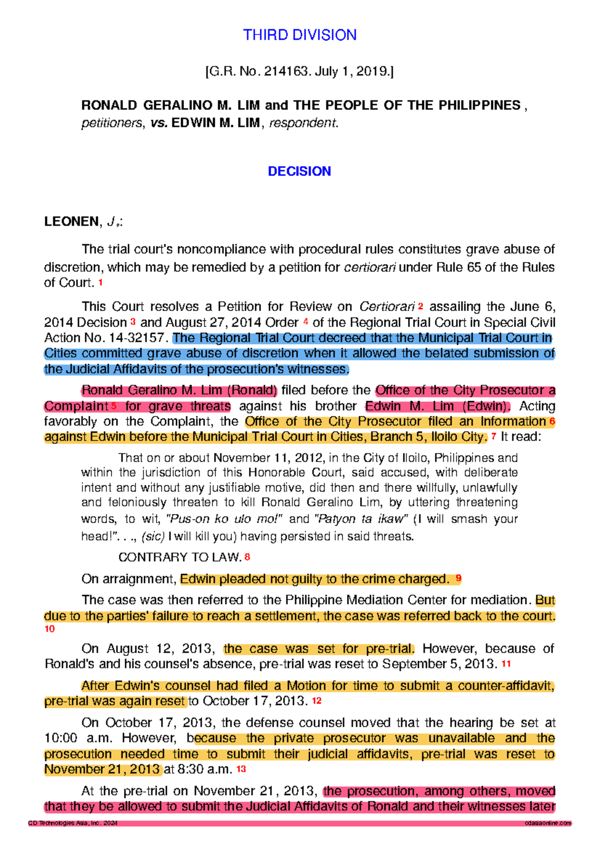 Lim v. Lim - n/a - THIRD DIVISION [G. No. 214163. July 1, 2019.] RONALD ...