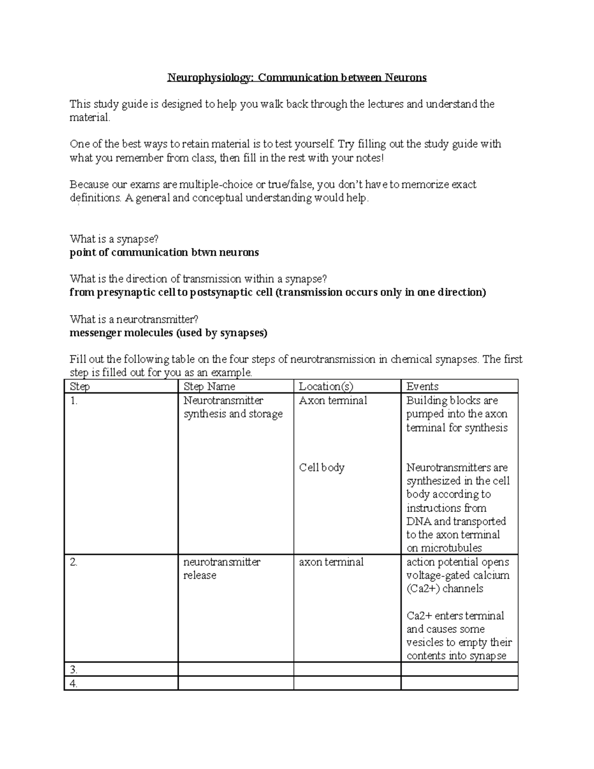 Neurophysiology 2 Study Guide - Neurophysiology: Communication between ...