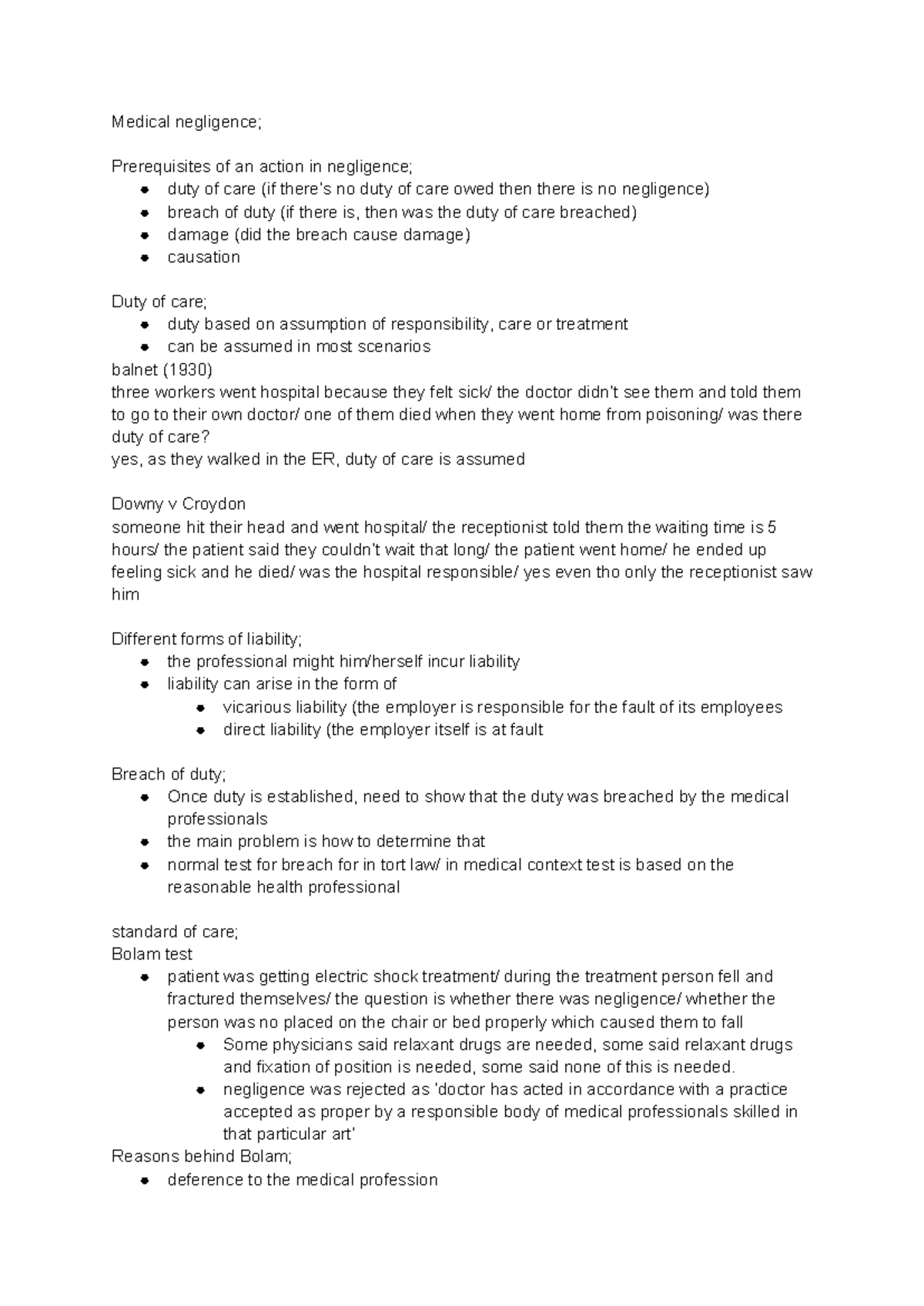 Medical negligence; - lecture notes - Medical negligence; Prerequisites ...