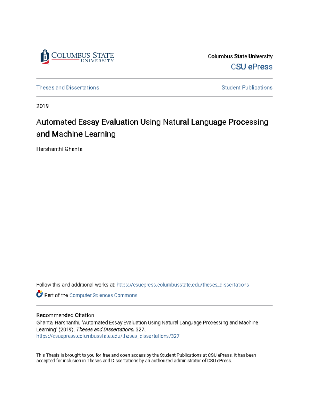 Automated Essay Evaluation Using Natural Language Processing and ...