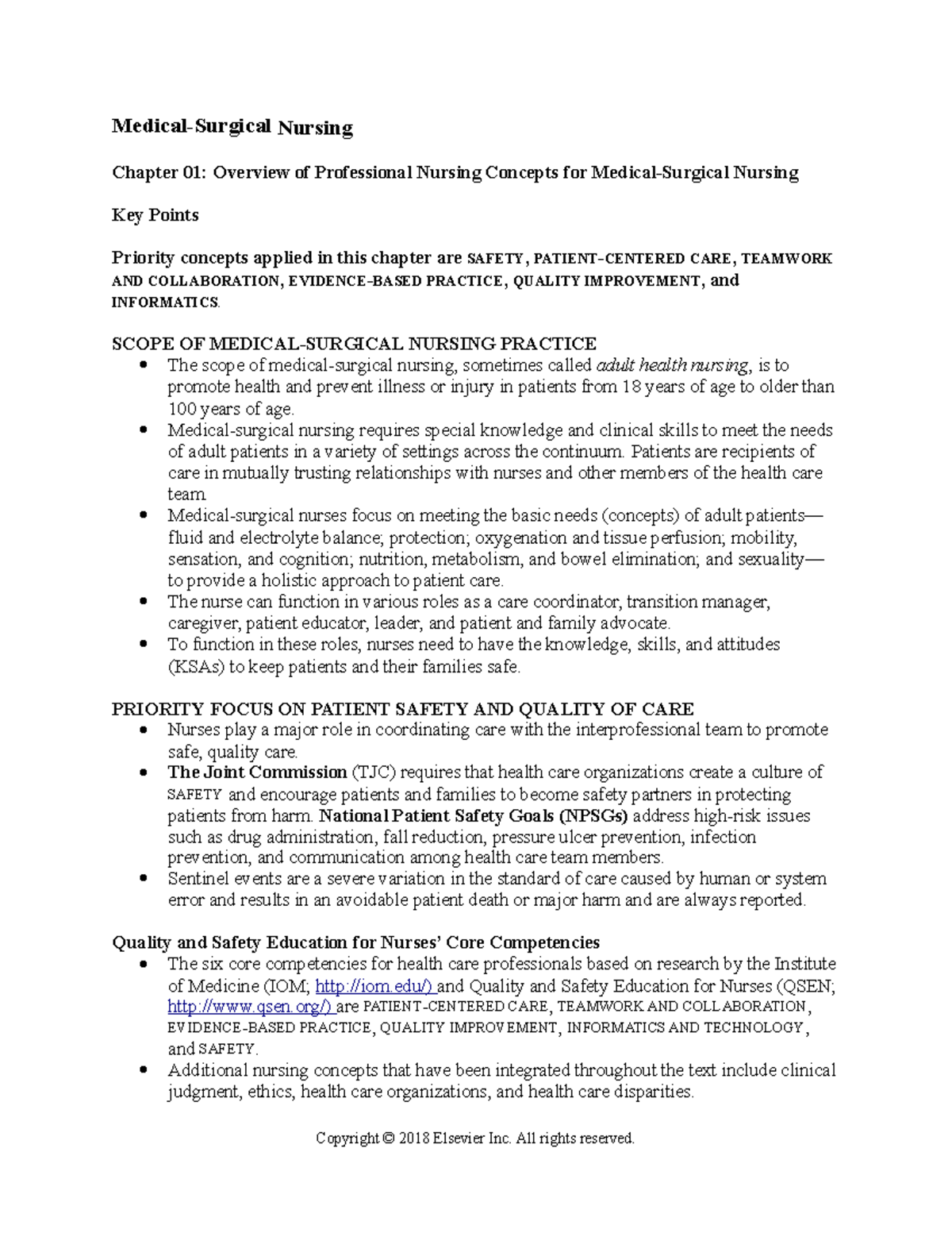 Ch1 MS Med Surg Study Guide, Notes - Medical-Surgical Nursing Chapter ...