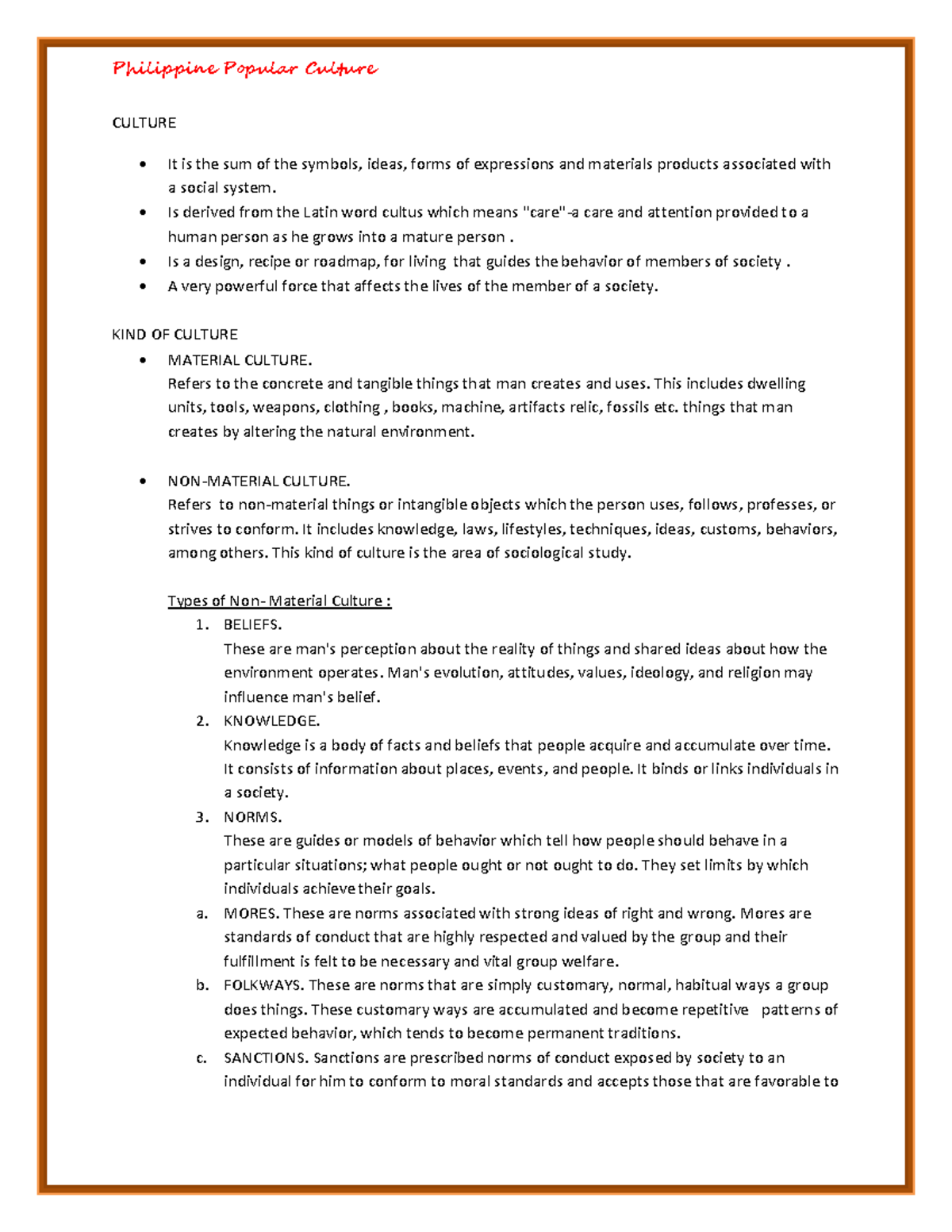 Pop Culture PDF - LITERATURE - CULTURE It is the sum of the symbols ...