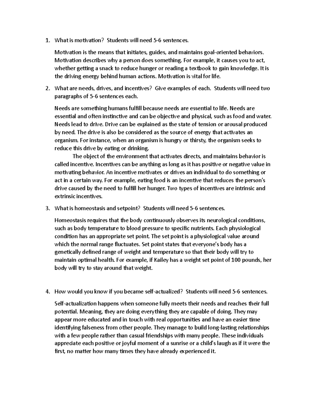 Chapter eleven - Essay - What is motivation? Students will need 5-6 ...