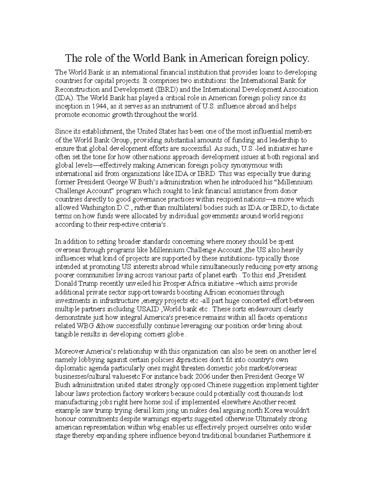 The role of the world - The World Bank is an international financial ...