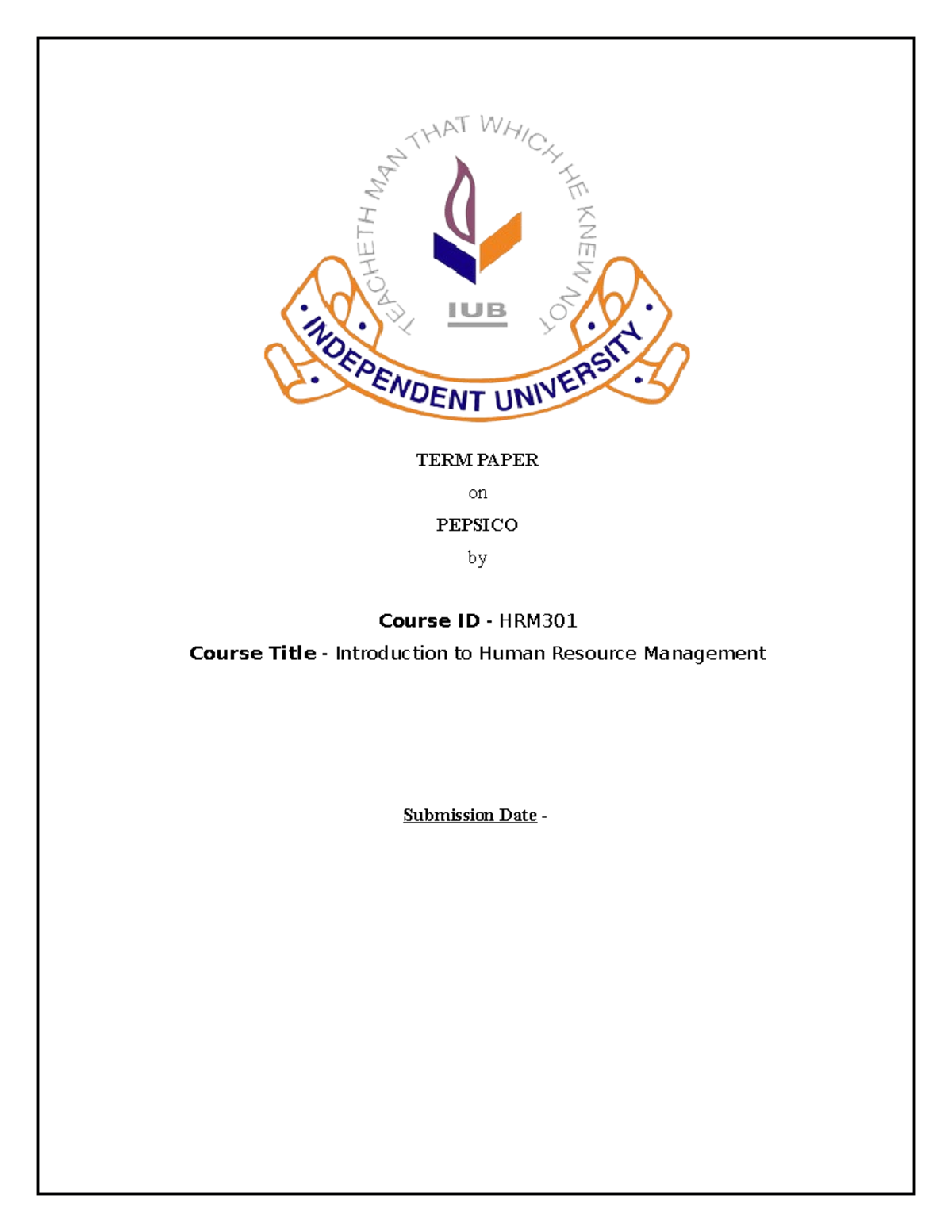 Introduction to Human Resource management - TERM PAPER on PEPSICO by ...