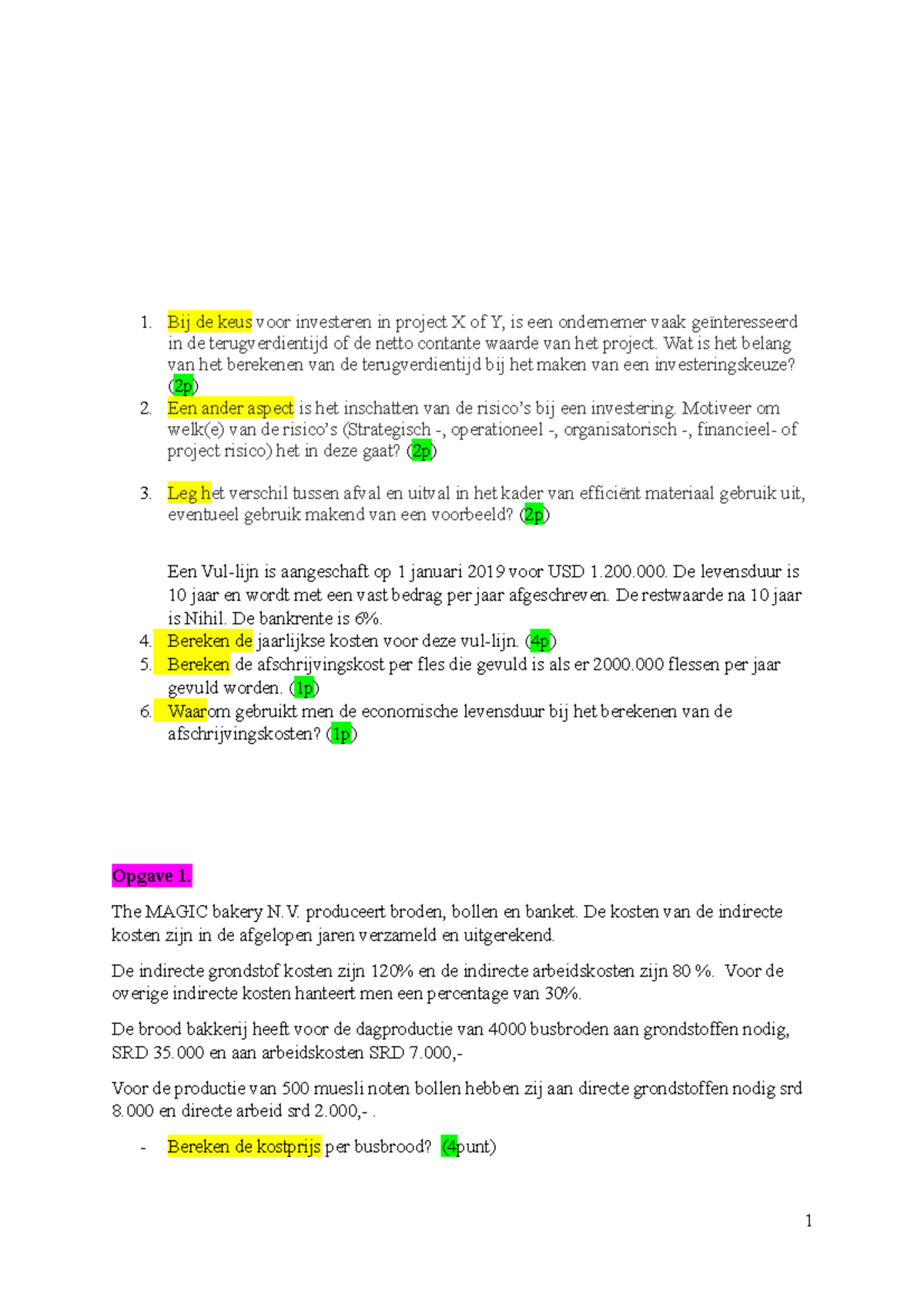 Oef 1 BE - oefen werk business basics - Bij de keus voor investeren in ...