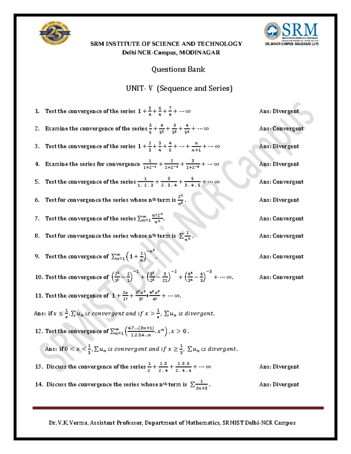 Questions Bank UNIT V - question bank of unit v - SRM INSTITUTE OF ...