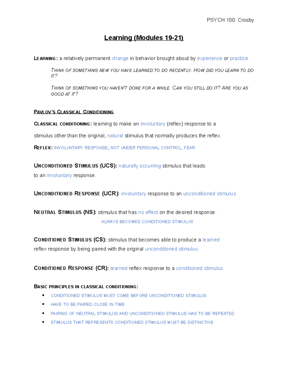 Learning Modules 19-21- PSYCH 100 - Learning (Modules 19-21) LEARNING ...