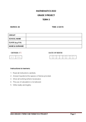 Grade 4 project Term 3 - Summary Urban planning and design - Grade 4 ...