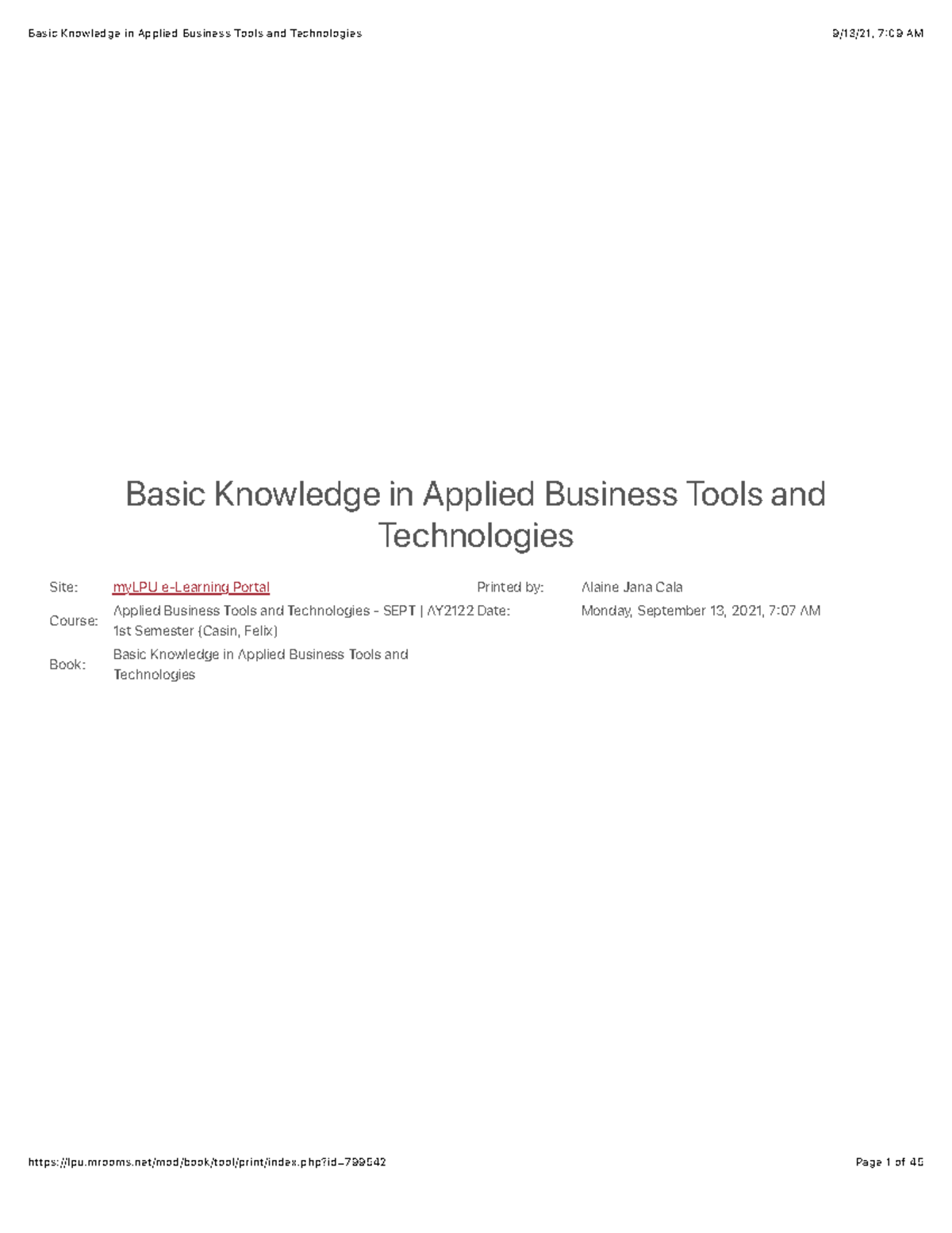 Basic Knowledge in Applied Business Tools and Technologies - Basic ...