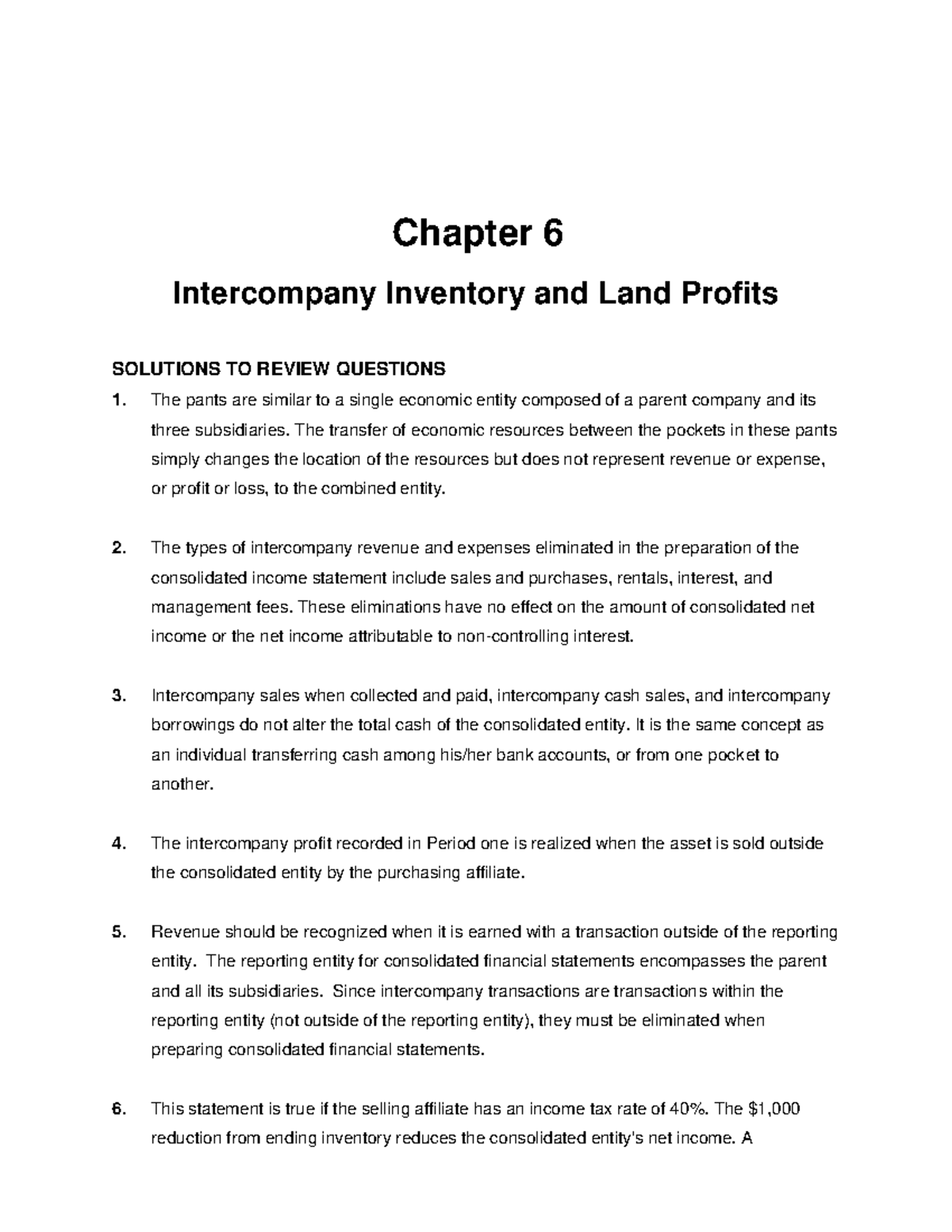 Chapter 6 Practice Questions Answers - Chapter 6 Intercompany Inventory ...