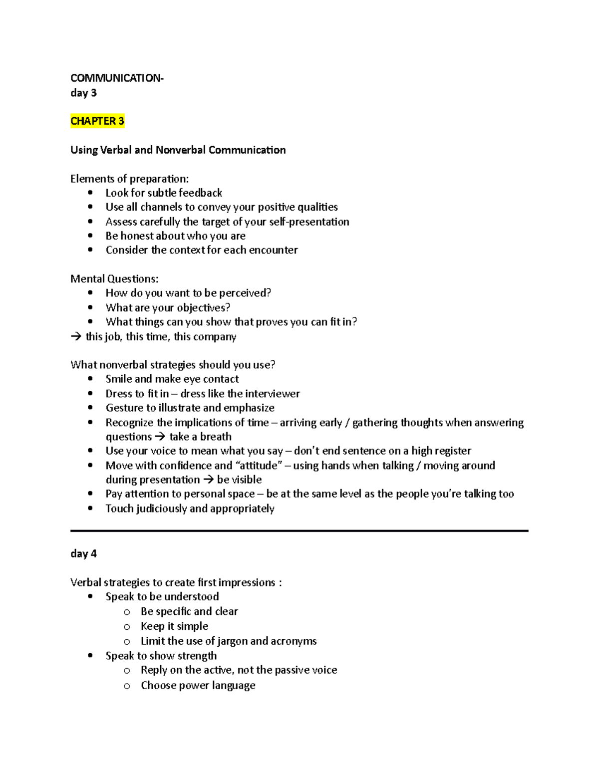 Day 4 notes - Professor Madi Murphy - COMMUNICATION- day 3 CHAPTER 3 ...